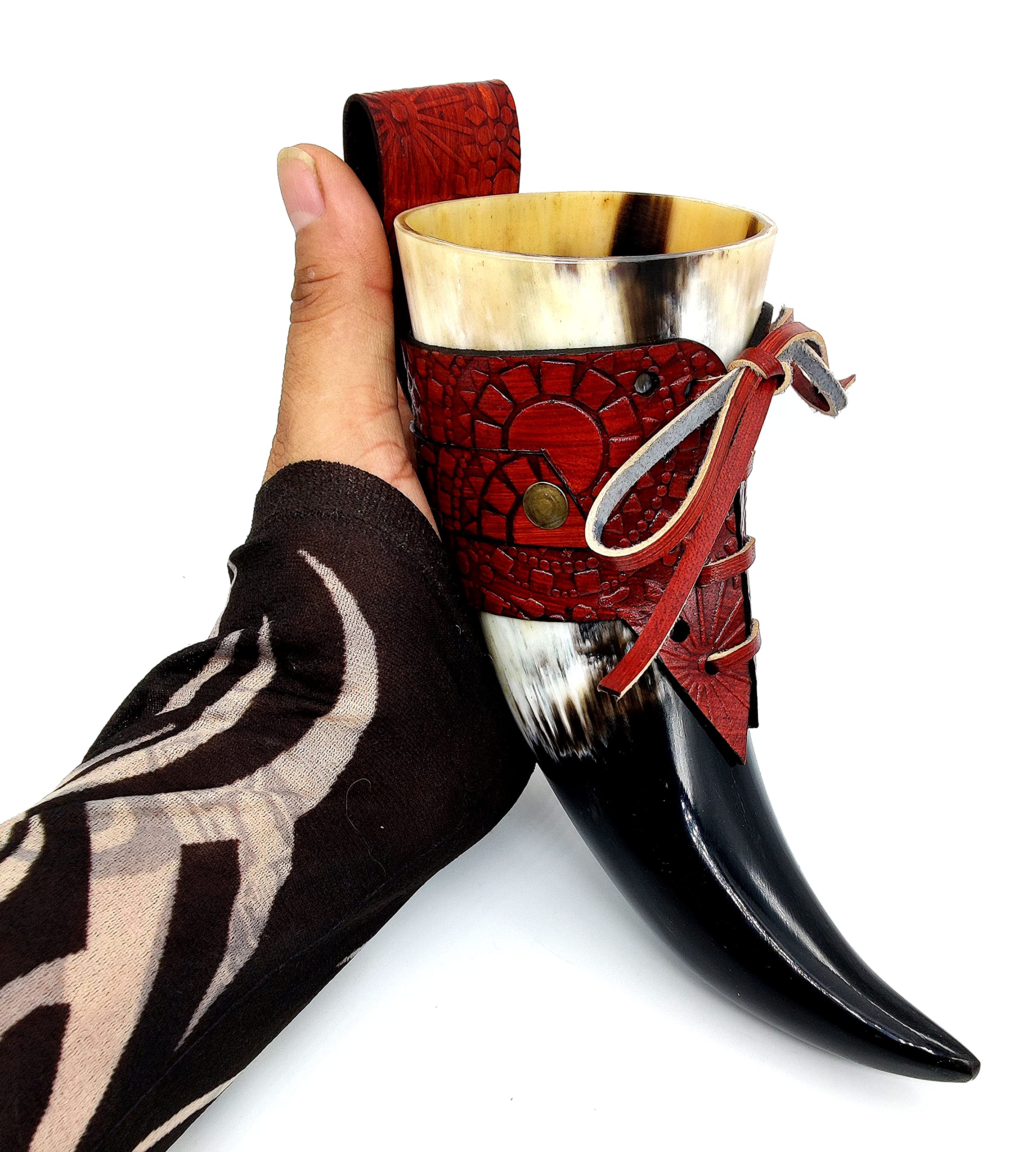 Viking Drinking short Horn with Leather Holster Authentic & Food Safe Cup – No Leaks – Norse Drinking Beer Mug with 8-10oz Capacity Best Choice of Vikings & Game of Thrones and Viking Theme & Fans