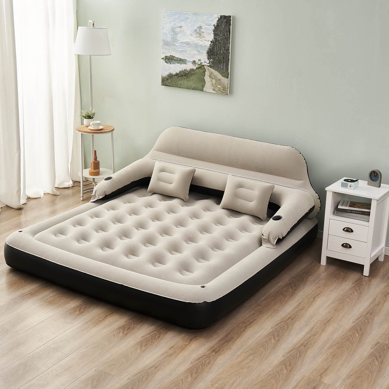 DIMAR GARDEN Queen Size Air Mattress Blow Up Bed with Inflatable Headboard and Pillows