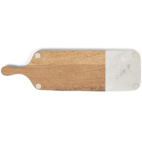 Mary Square State of North Carolina Gold Foil 20 x 6 Food Safe Mango Wood and Marble Serving Cutting Board with Handle
