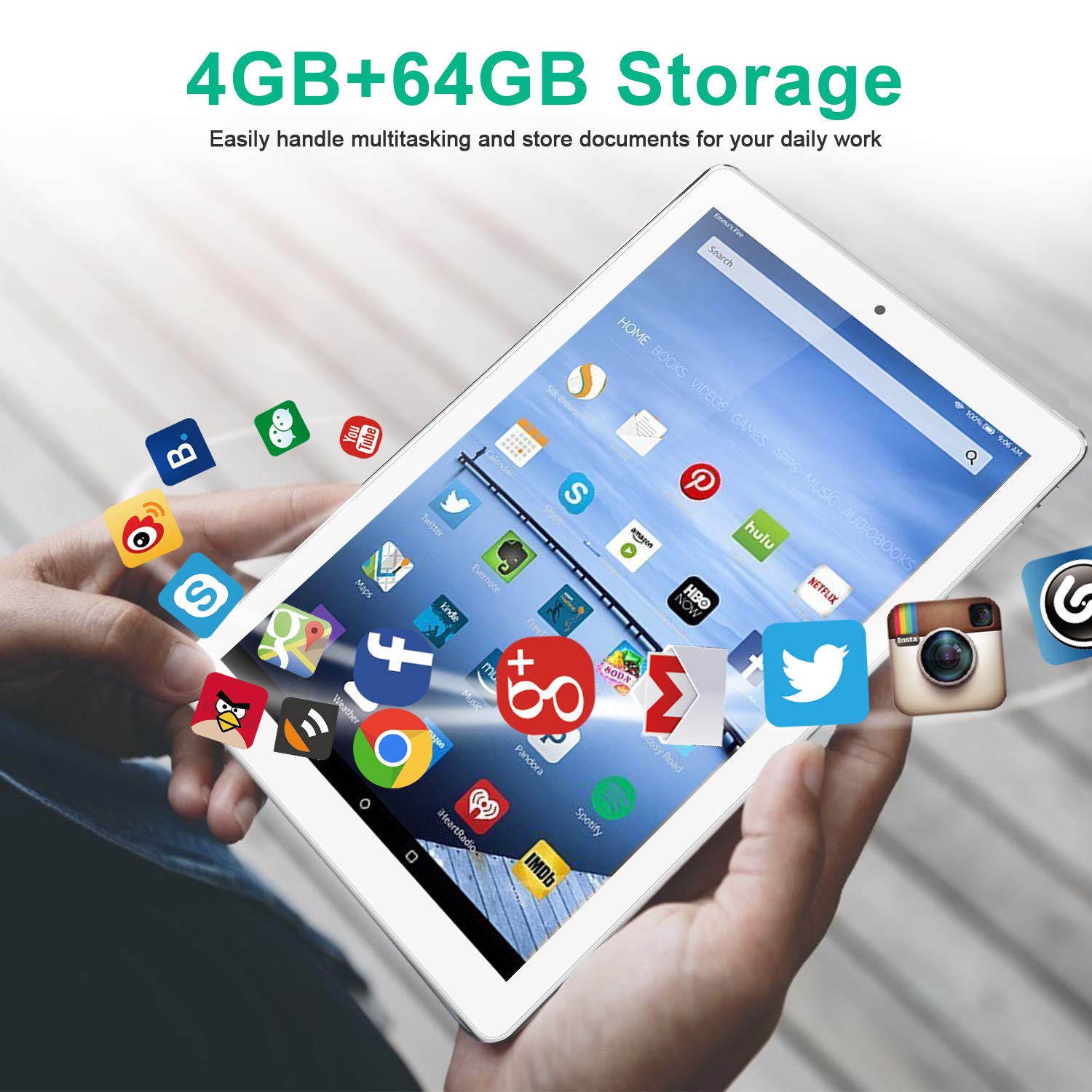 DUODUOGO Tablet 10.1 Inch Android 5g Tablets,2 in 1 Tablets with Keyboard Dual Sim Slot,4GB RAM 64GB ROM/128GB Computer Tablets, HD/IPS, 8000mAh, GPS,13MP Dual Camera, Dual 4G SIM, WiFi Gaming Tablet