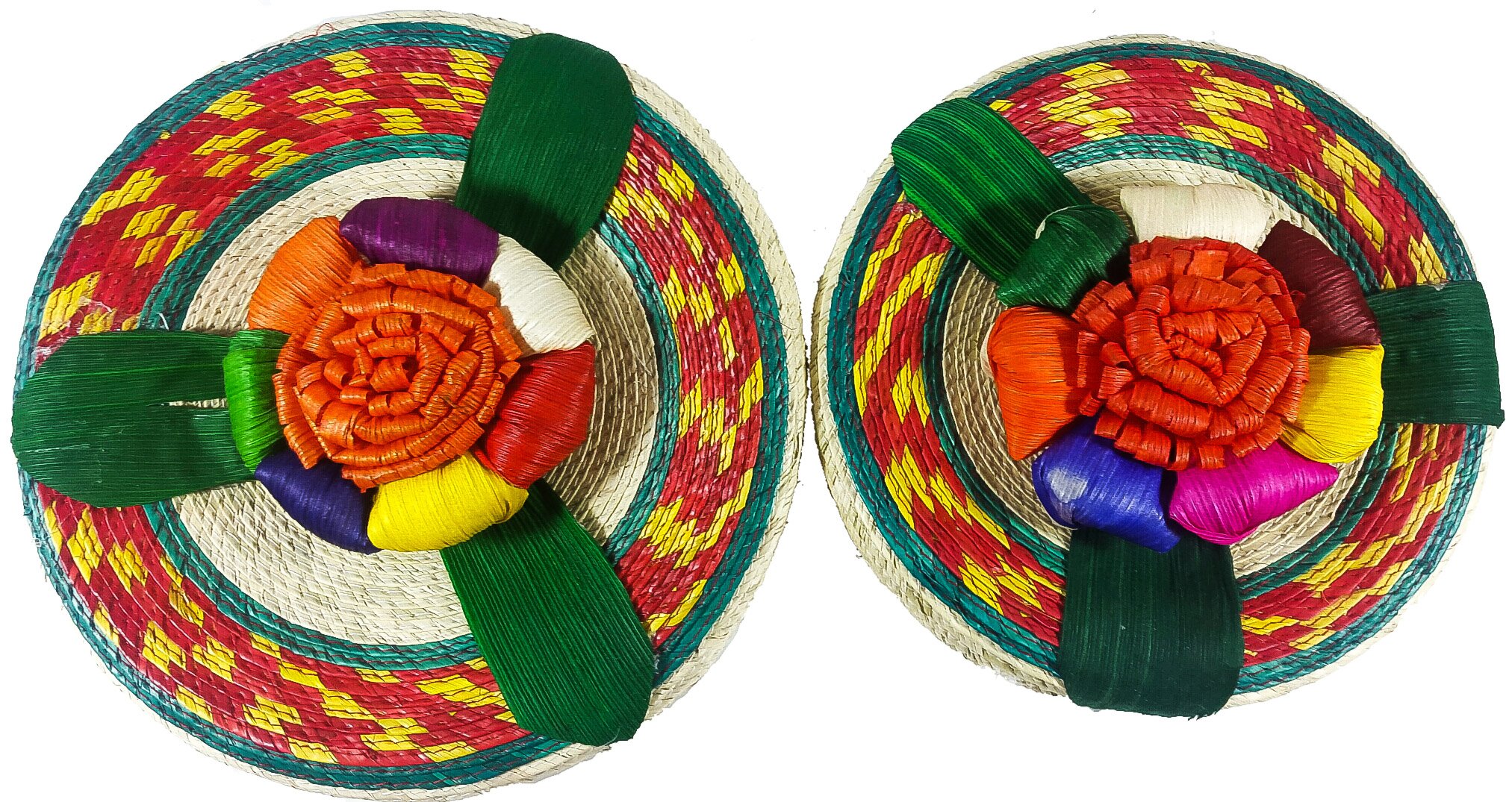 Handwoven Basket & Tortilla Cloths by Jacq & Jürgen - 2 Pack Natural Medium and Large Floral Bundle – 100% Palm Mexican Art