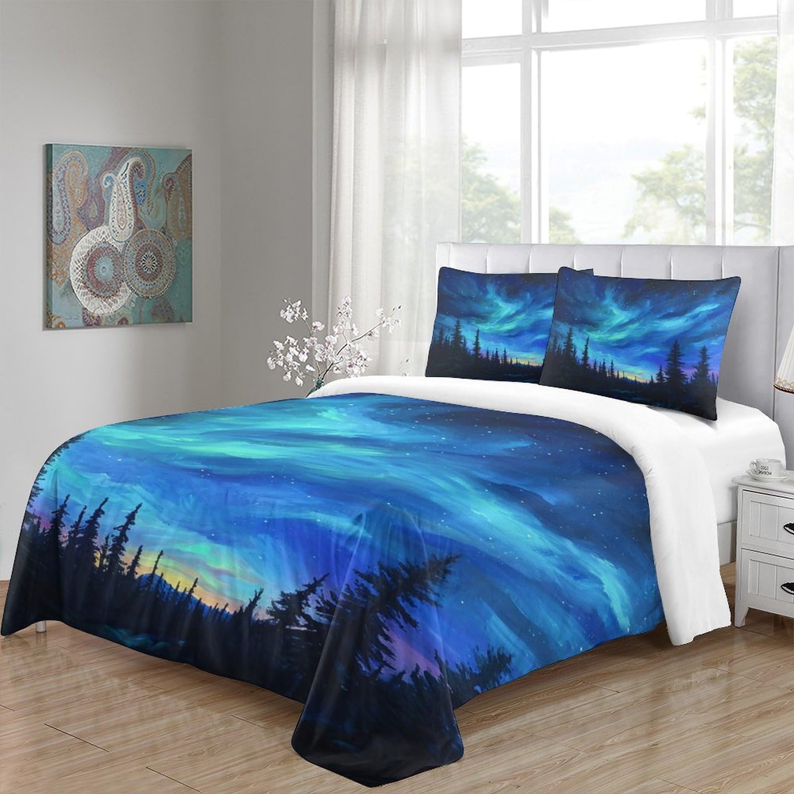 MIMIBEDDING Northern Lights for Boys Girls Comforter Covers 3D Print Blue Quilt Cover Duvet Cover with Pillow Cases Bedding Set Soft Microfiber with Zipper Closure 3 Pieces Queen(228x228cm)