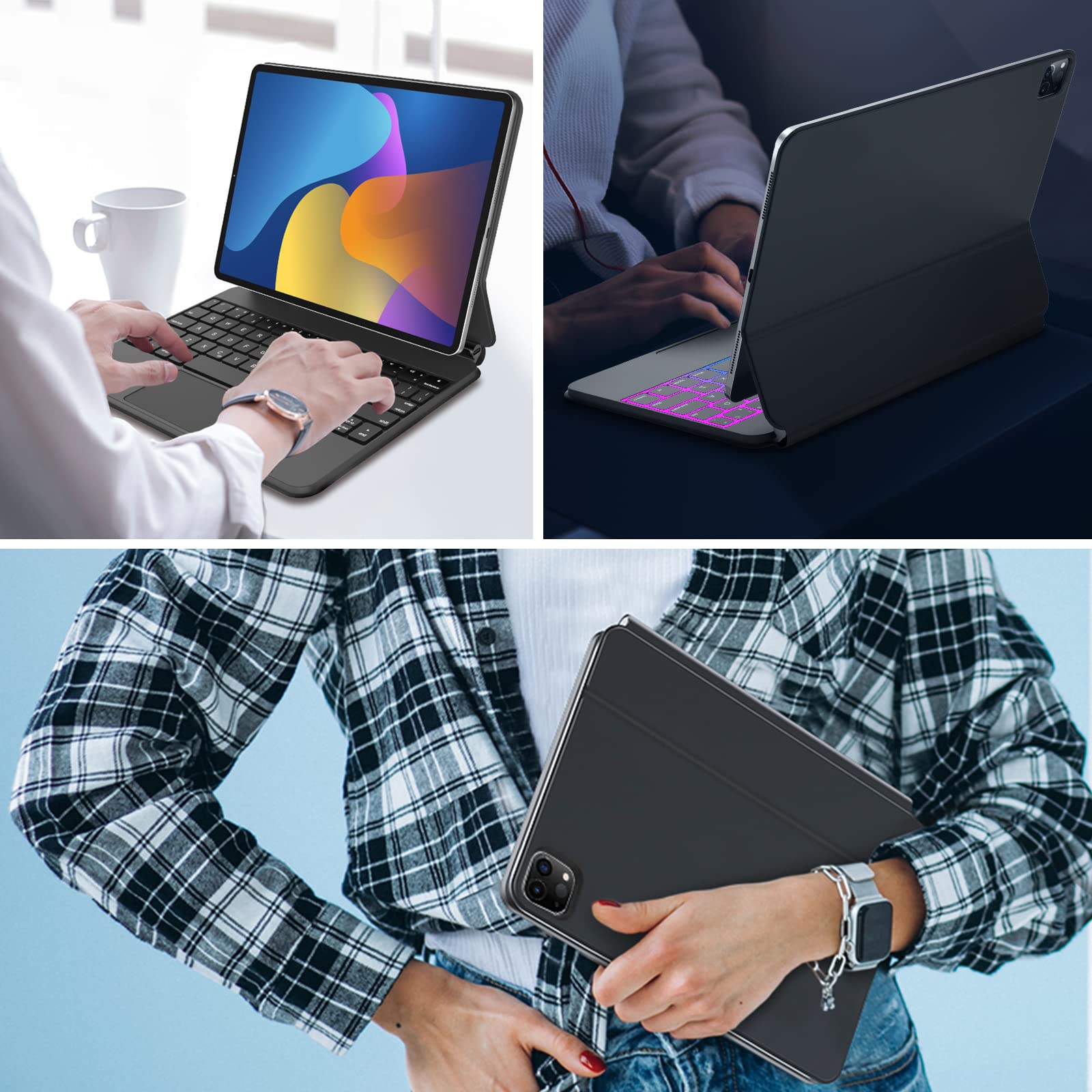 Magic Keyboard Case for iPad Air 11 inch M2 2024 & iPad Pro 11 Inch (4th/3rd/2nd/1st Gen), iPad Air 5th/4th Generation Case with Keyboard, Floating Cantilever Stand, Multi-Touch Trackpad, Backlit Keys