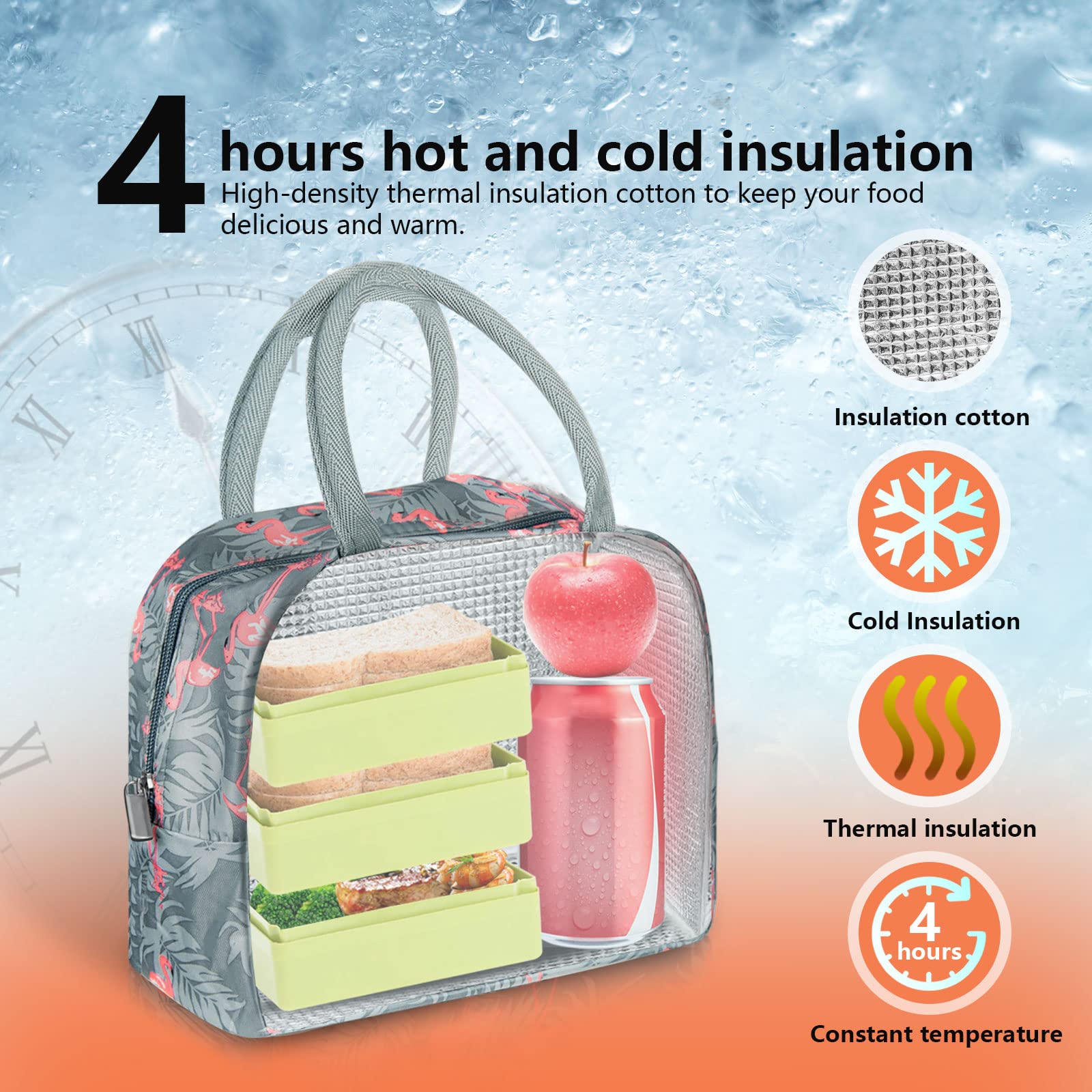 LAVAED Insulated Lunch Bag for Women, Waterproof Leakproof Lunch Tote Bag Cooler Lunch Tote Box Meal Storage Bag, for Office,Work,Beach,Travel(Flamingo)