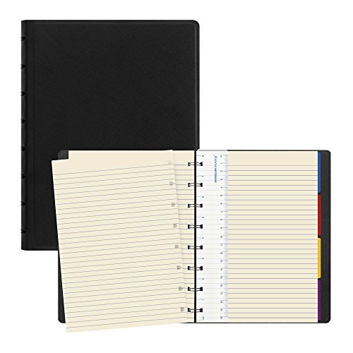 FILOFAX Refillable Saffiano Notebook, A5 (8.25" x 5") Black - 112 Cream moveable pages - Index, pocket and page marker (B115032U)