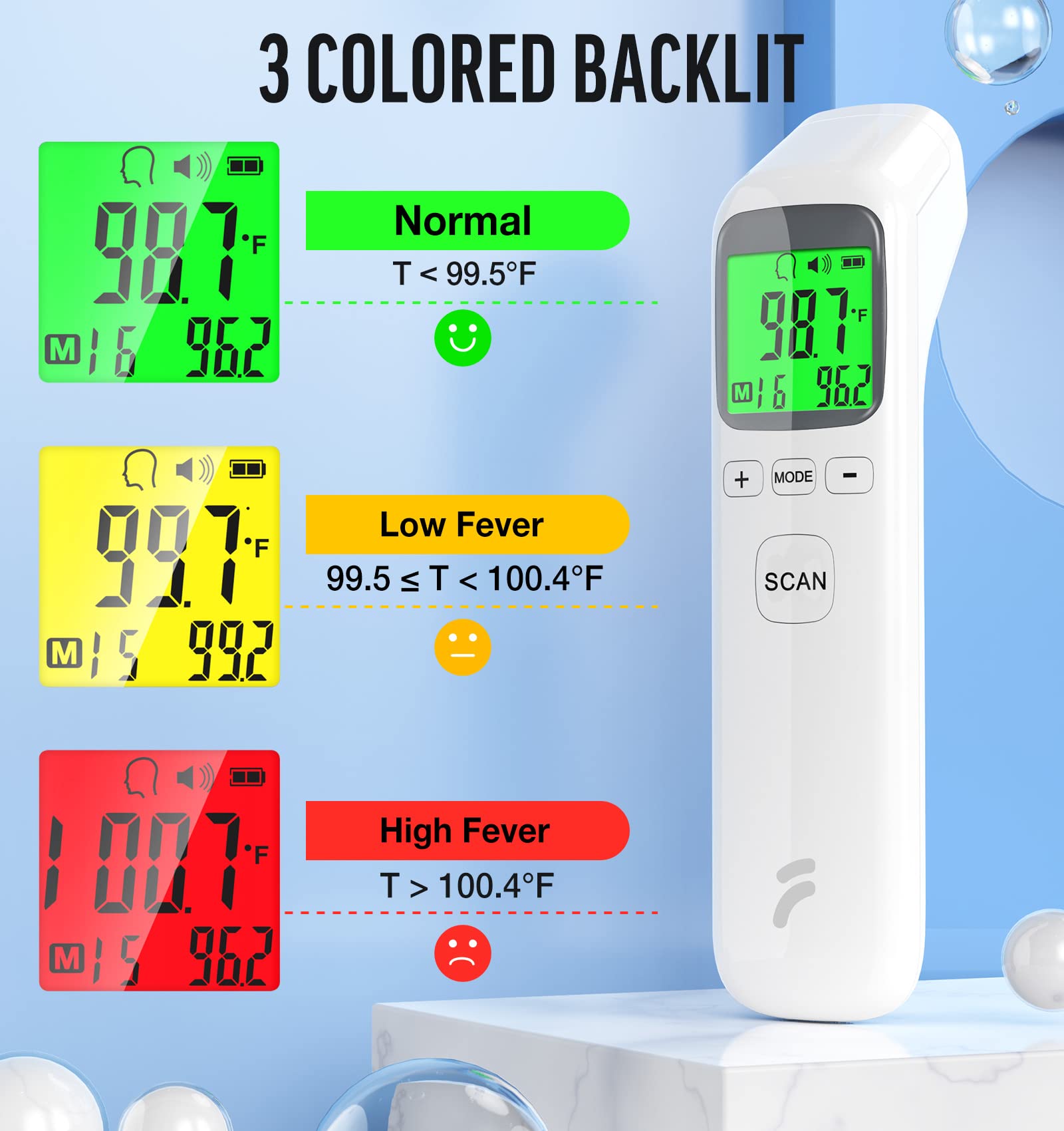Thermometer for Adults and Kids, No-Touch Forehead Thermometer with Object Mode Function,Fever Alert and 32 Set Memory Recall,Instant Accurate Reading Digital Baby Thermometer for Fever