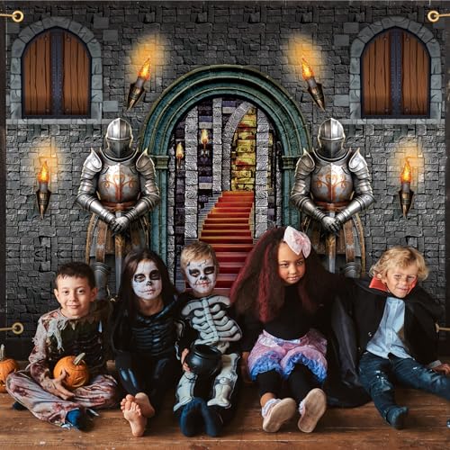 Mixweer 7 x 5 ft Medieval Party Decorations Medieval Castle Backdrop Castle Wall Backdrop Medieval Banner Medieval Wall Decor for Party Supplies Halloween Birthday Knight Themed Photo Background