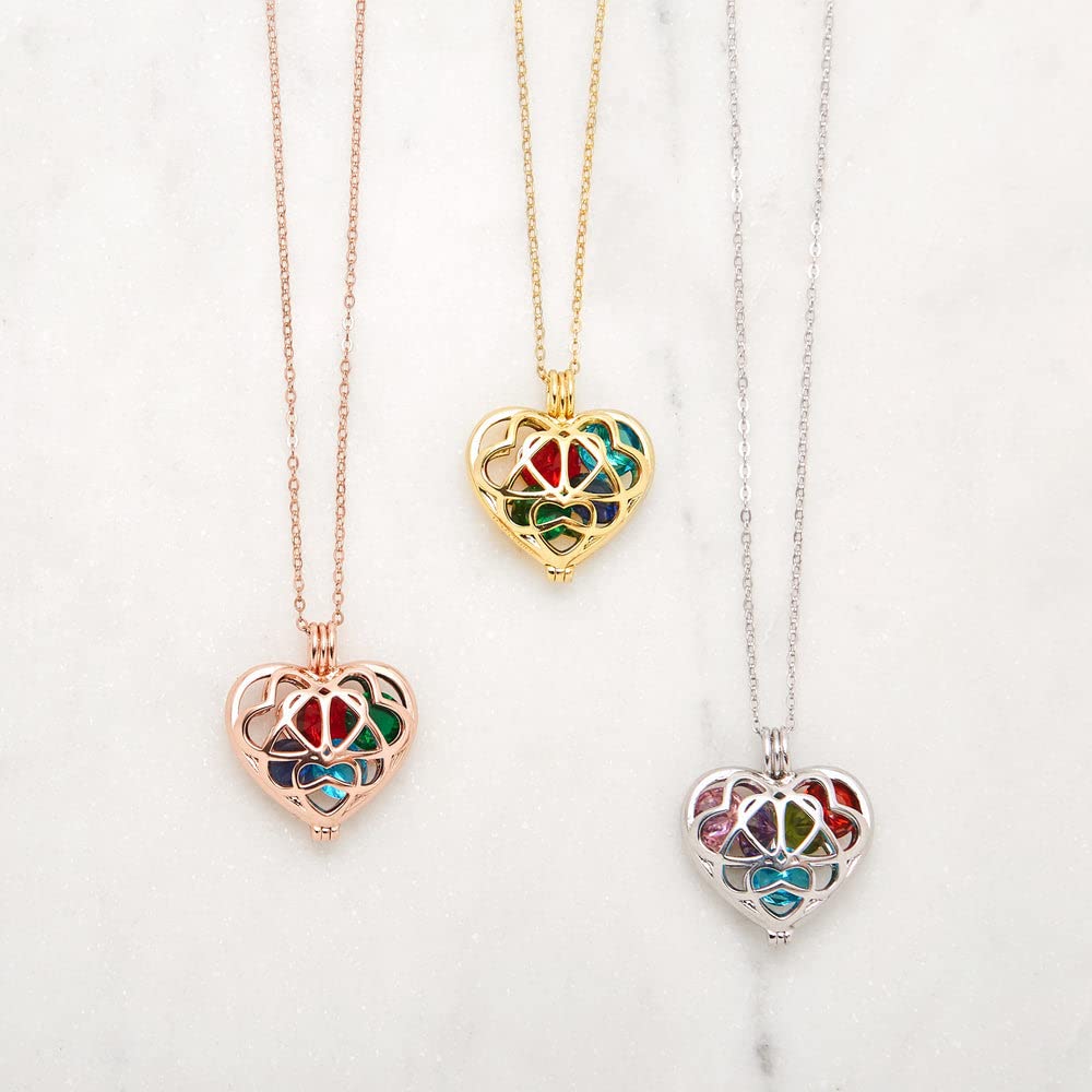 EVE'S ADDICTION Sterling Silver Personalized 6mm Round Simulated Birthstone Heart Caged Locket (16" chain) Personalized Gift for Her - Gifts for Mom