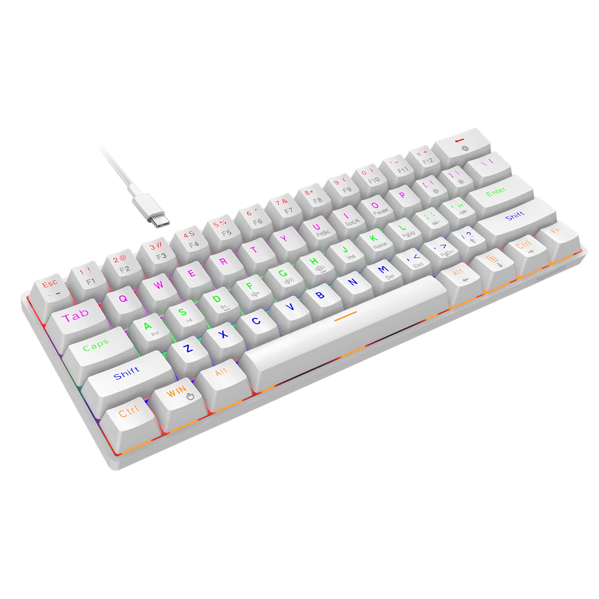 Snpurdiri Wired 60% Mechanical Gaming Keyboard, Blue Switch Anti-Ghosting 61 Key Keyboard with RGB Backlit and Double Foot, Ultra-Compact White