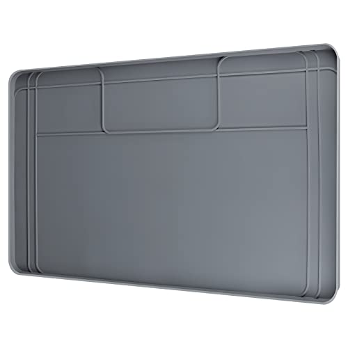 Sanbege Under Sink Mat Liner 34" x 22", Trimmable Kitchen Cabinet Protector Tray, Multipurpose Silicone Waterproof Mat for 36" Cabinet and Crafting, Pet Bowls, Floor Organization (Grey)