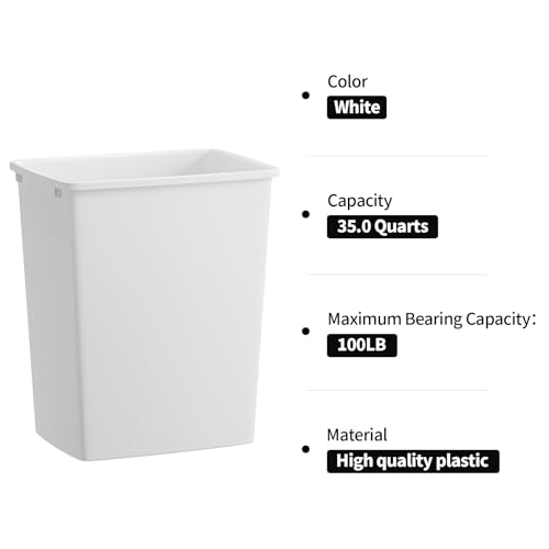 LuminaLumber 35 Quart Kitchen Trash Can, Plastic Wastebasket Waste Bin, Lightweight Slim Garbage Can for Kitchen, Bathroom, Living Room, White - 1PCS