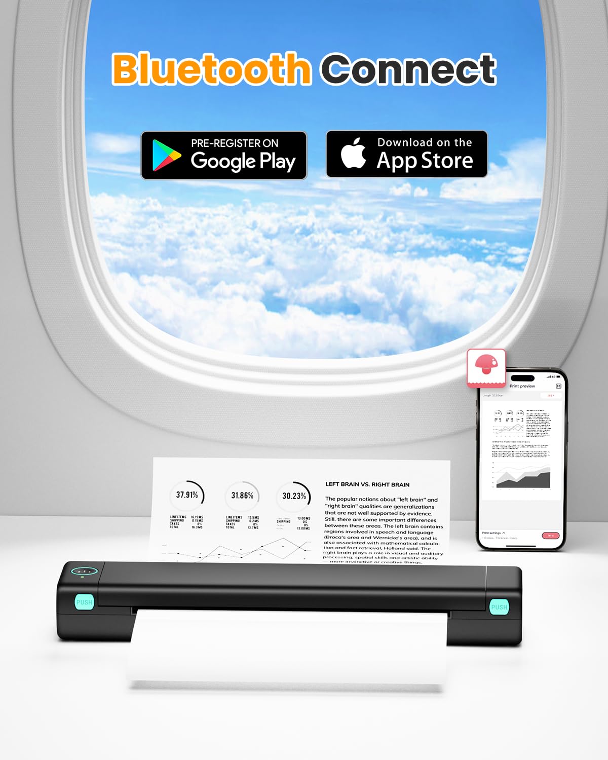 Phomemo M08F Wireless Portable Printer & US Letter Folding Thermal Paper Size 8.5" x 11", 200 Sheets, Inkless Thermal Compact Printer for Travel, Compatible with Android and iOS Phone & Laptop