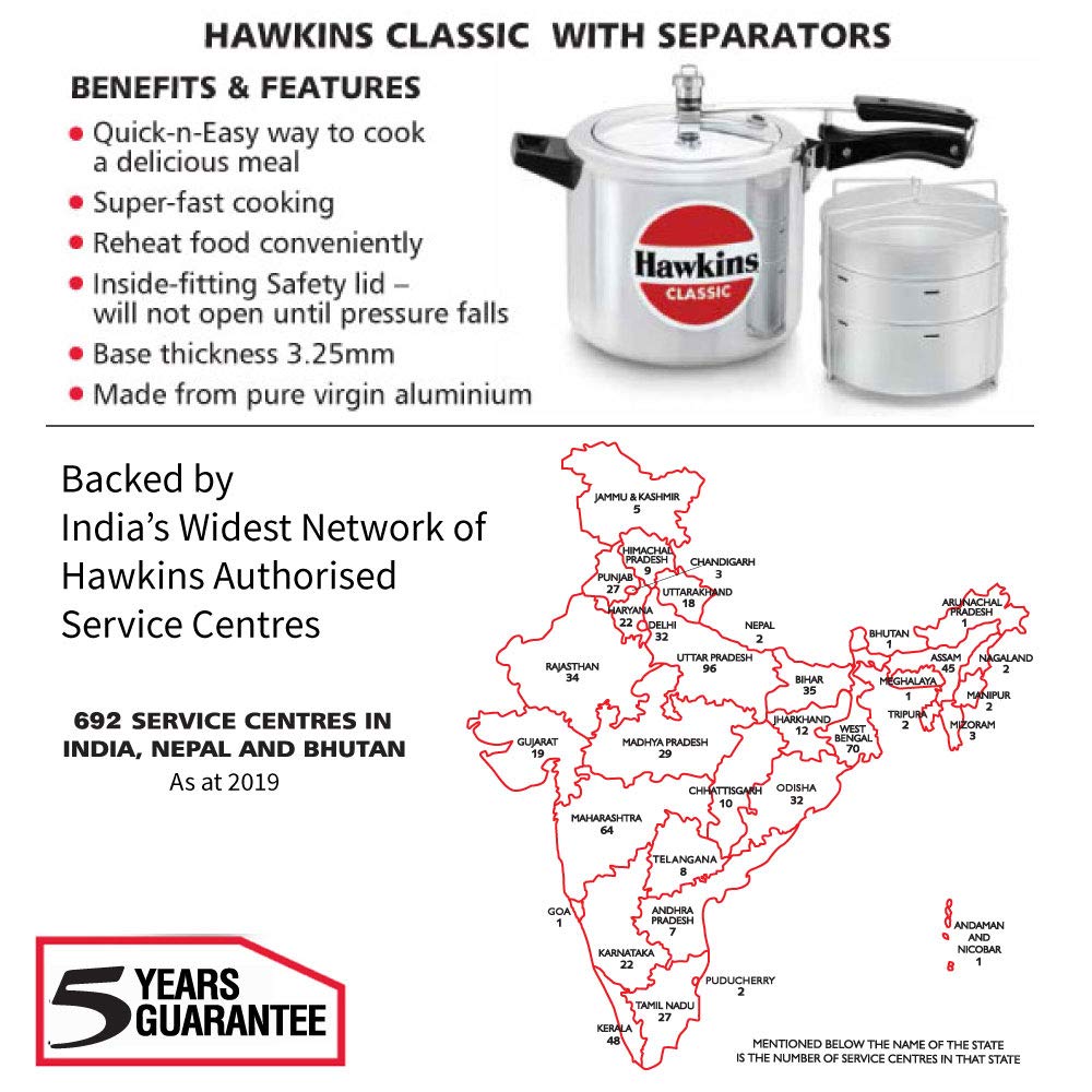 Hawkins Pressure cooker, 6.5 L WITH SEPERATOR, Silver