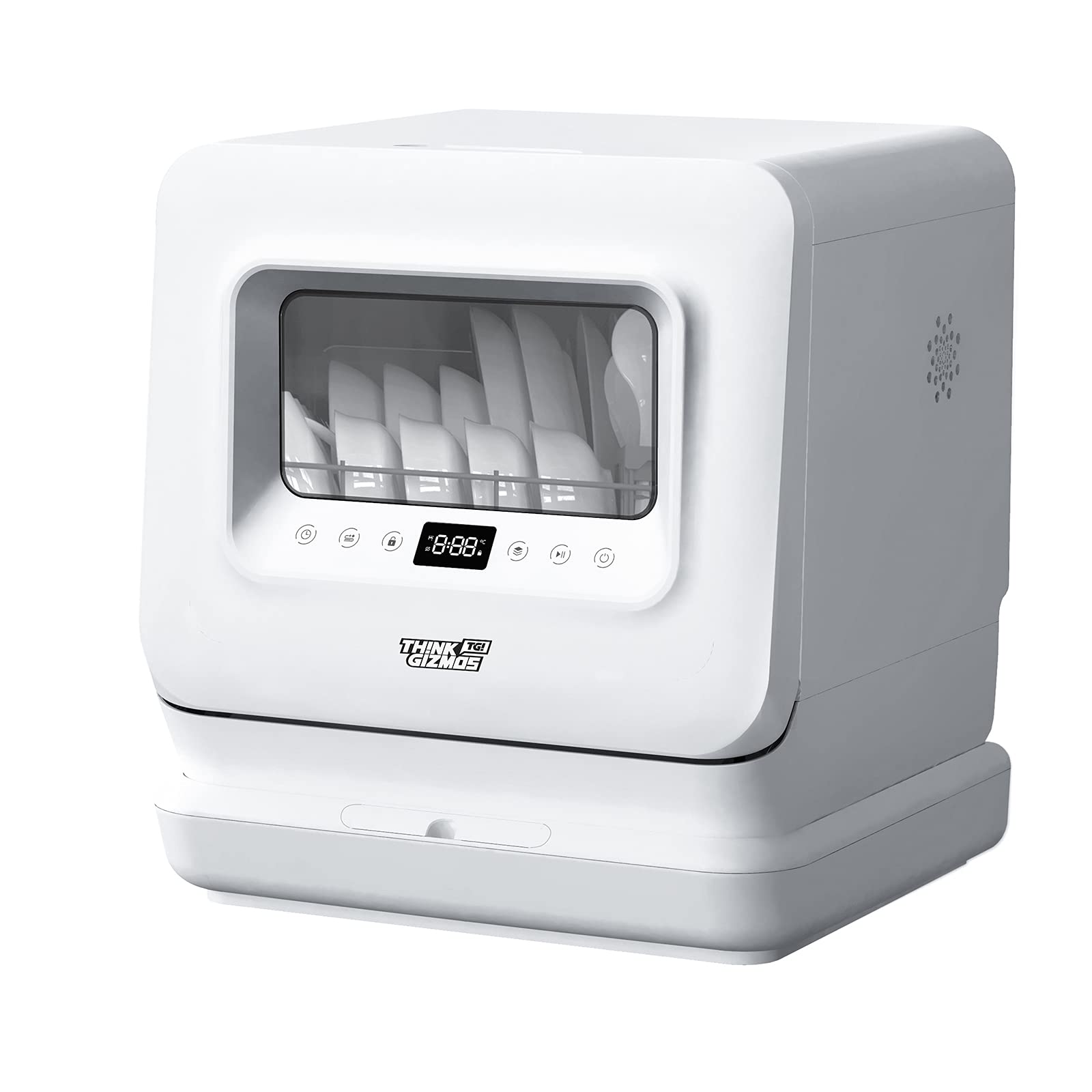 Think Gizmos Counter Top Dishwasher with Water Tank 7.5L - No Hookup Required. Compact Dishwasher with 5 Programmes, Drying Cycle, Touch Controls