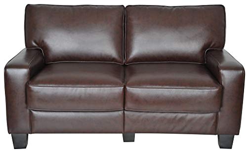 Serta Palisades 61" Track Arm Sofa, Durable Bonded Leather, Soft Pillow Back, Pocket Coil Seat Cushions, Loveseat or Couch for Small Spaces, Living Rooms or Bedrooms, Chestnut Brown