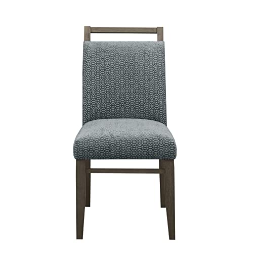 Madison Park Elmwood Dining Chair Set of 2-Cut Velvet Upholstered Backrest, Foam Seat Cushion Modern Kitchen Furniture, Reclaimed Grey Finished Solid Wood Legs, 38.5" H, Blue