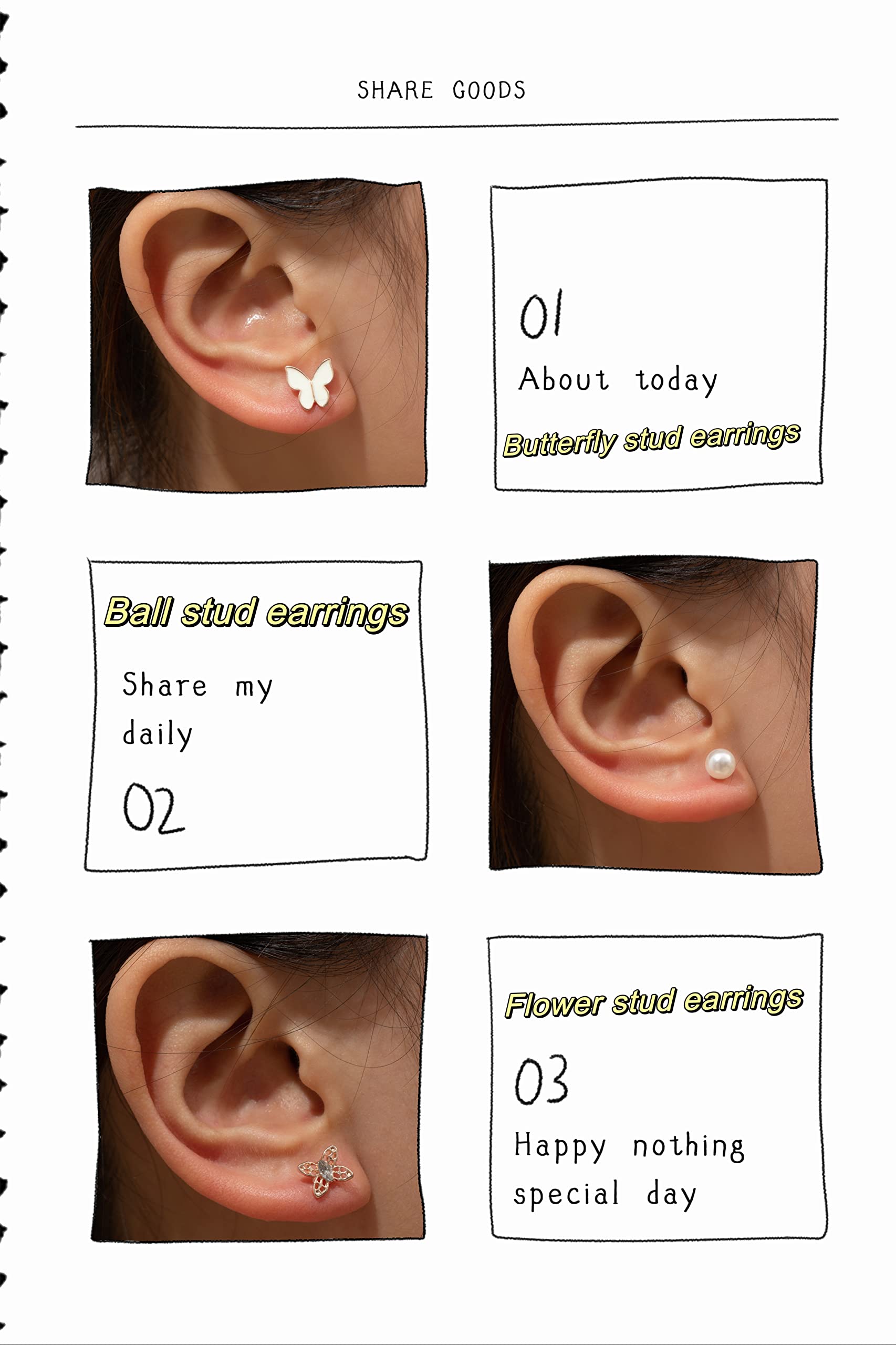 KaHowde Multiple Stud Earrings Set - Cute Earrings Set Mixed Small Stud Hoop Earrings Gift for Women Girls (12PAIRS WHITE EARRINGS SET)