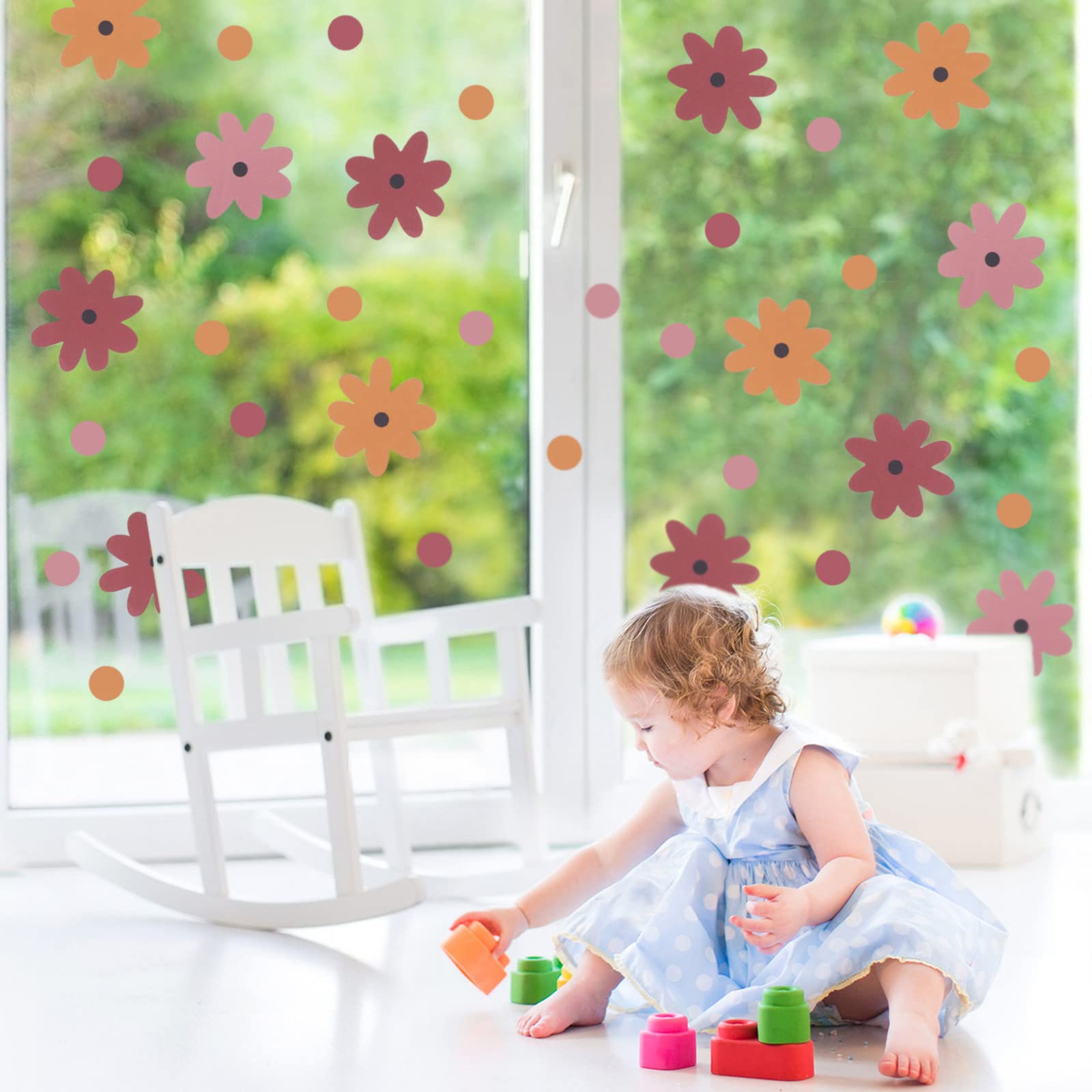 Jecery 135 Pcs Daisy Wall Decals Flower Wall Stickers Floral Wall Decals Boho Wall Stickers for Kids Nursery Bedroom Living