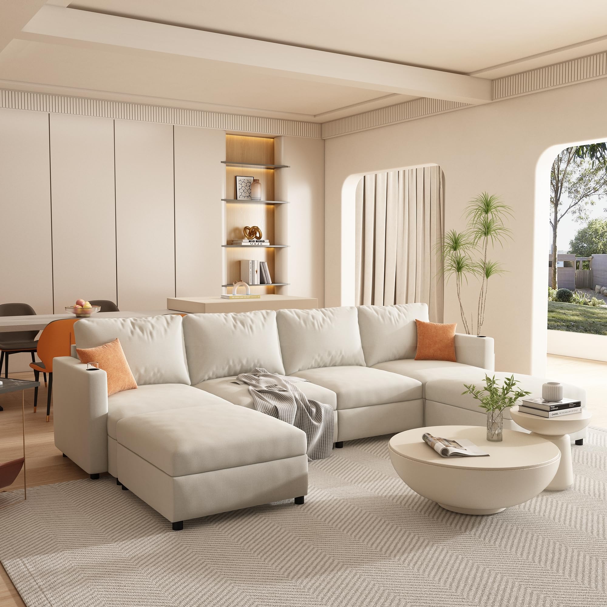 LUMISOL Modern Large Sectional Sofa, U-Shape Modular Sectional Couch with Storage Function, Sofa Bed with Ottoman, 6 Seat Sectionals Chaise for Living Room, Grey