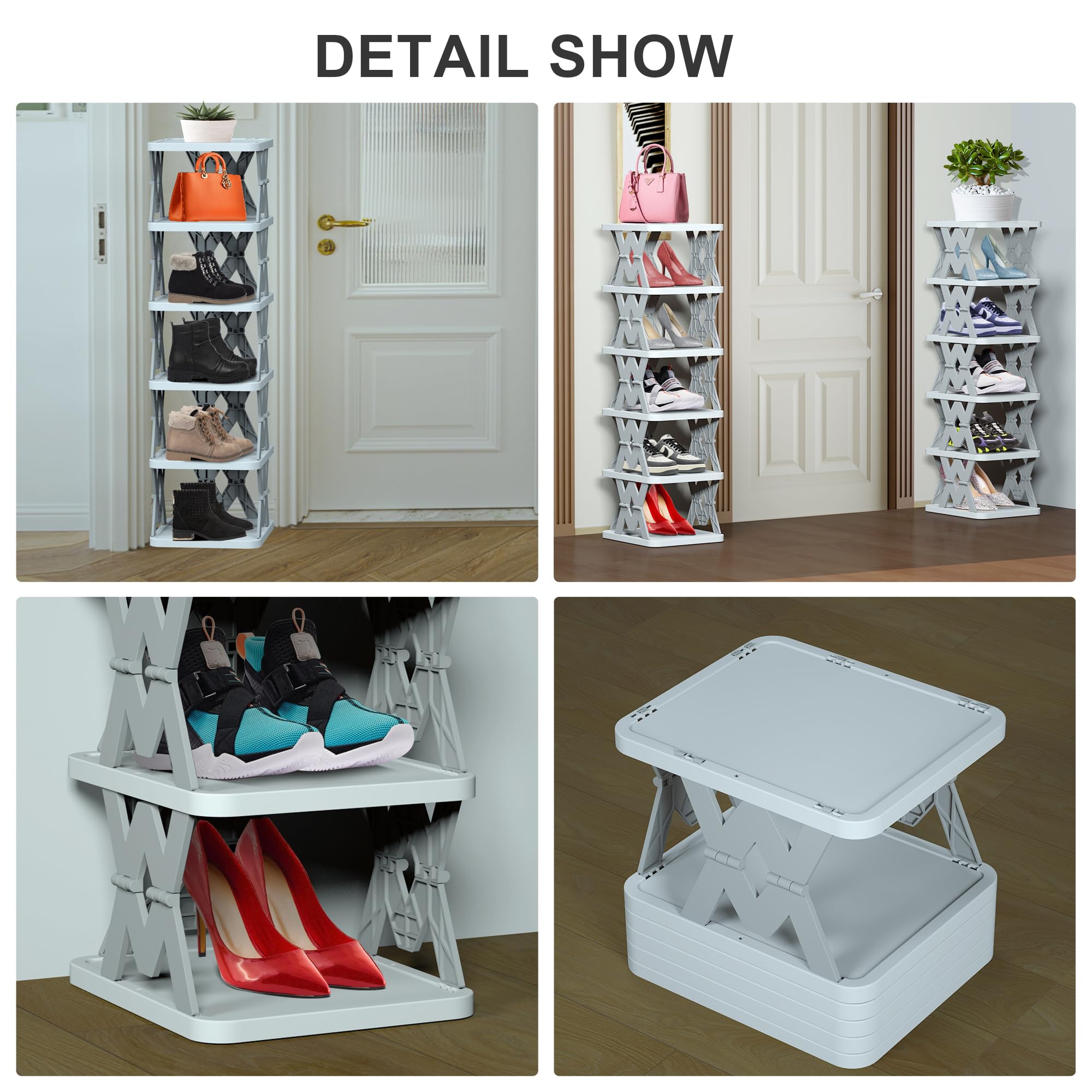 PHUNIGEEFT Shoe Rack, 6 Tier Shoe Shelf Without Assembly, Narrow Small Shoe Storage Space Saving, Shoe Organizer for Closet, Front Door Entrance, Entryway, Bedroom, White