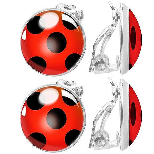 Magical Lady Earrings For Girls Ear Clip No Pierced Black Spot Red Cat Jewellery noir ring or hair clips (2 PACK)