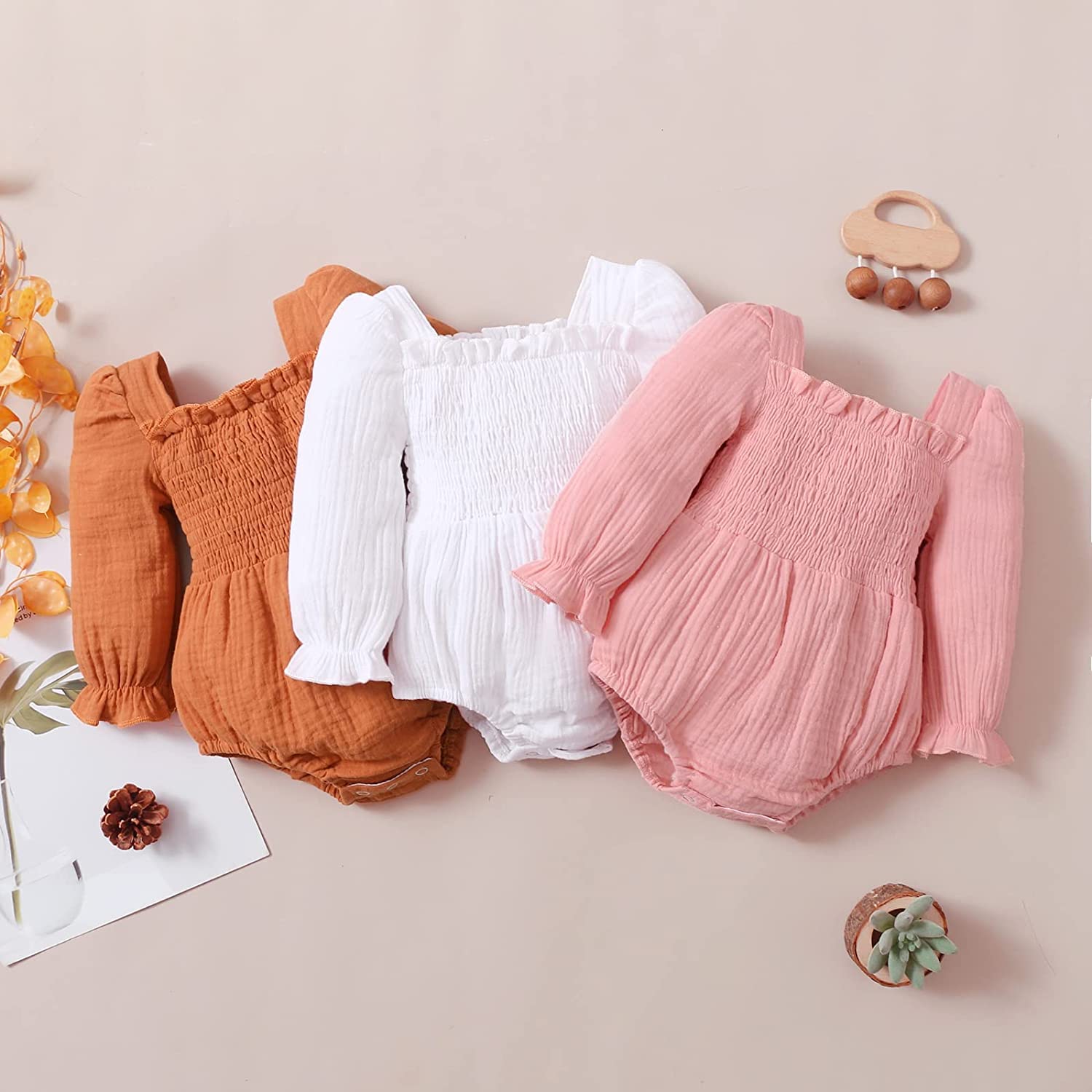 Socutebabe Baby Girl Vintage Bubble Romper Onesie Long Sleeve Ruffle Jumpsuit Bodysuit Princess Outfit Boho Clothes (White,12-18 Months)
