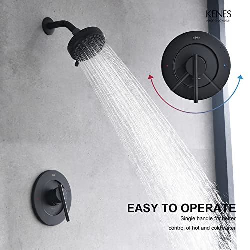 KENES Matte Black Single Handle Shower Faucet, Modern Shower Trim Kit with 10-Spray, Rainfall Shower System Bathroom Shower Trim Systems Wall Mount, KE-6019B-2 (Shower Valve Included)