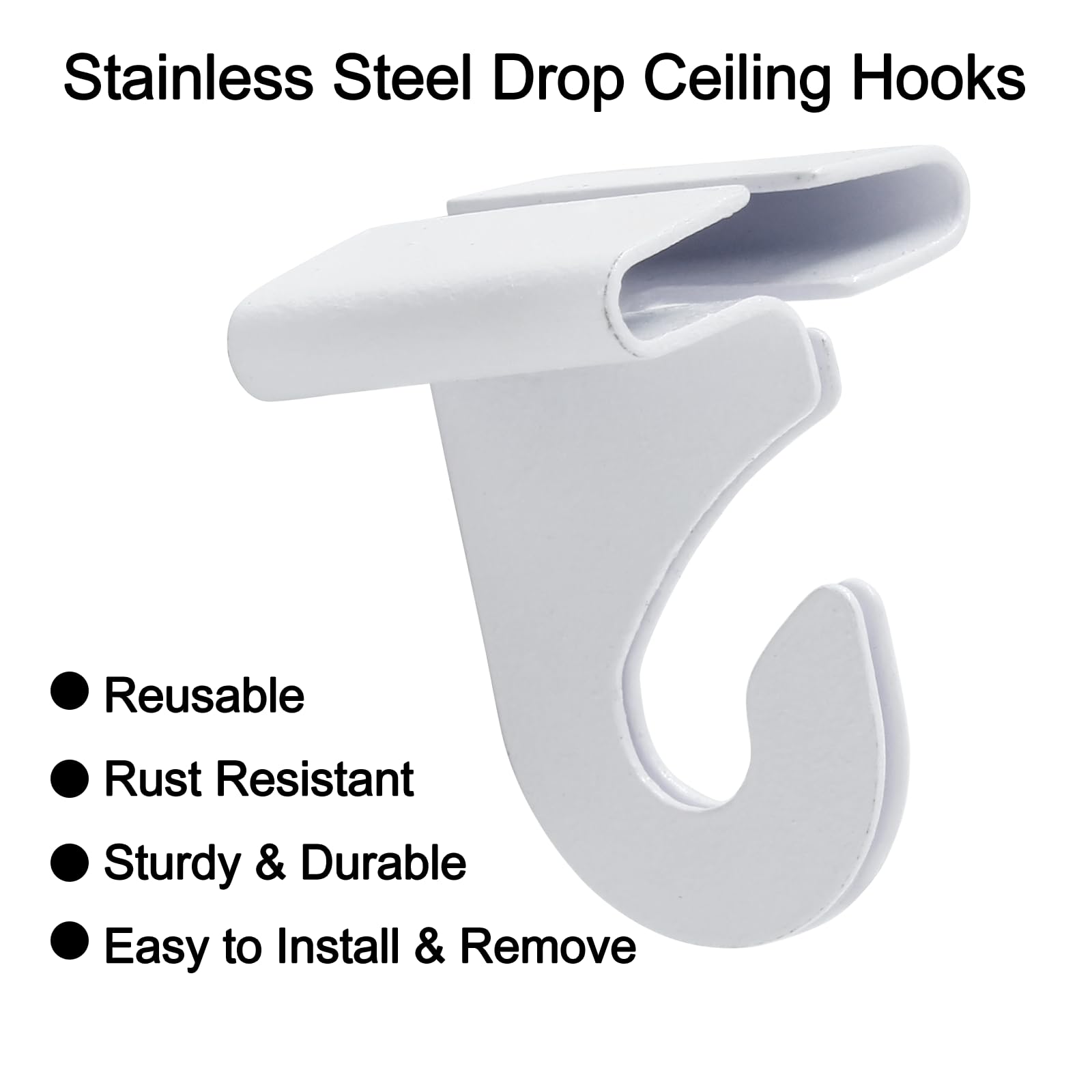 Rierdge Stainless Steel Drop Ceiling Hooks, 10Pcs 2" Metal Ceiling Hanger T-Bar Track Clip for Hanging Plants Decorations, Black