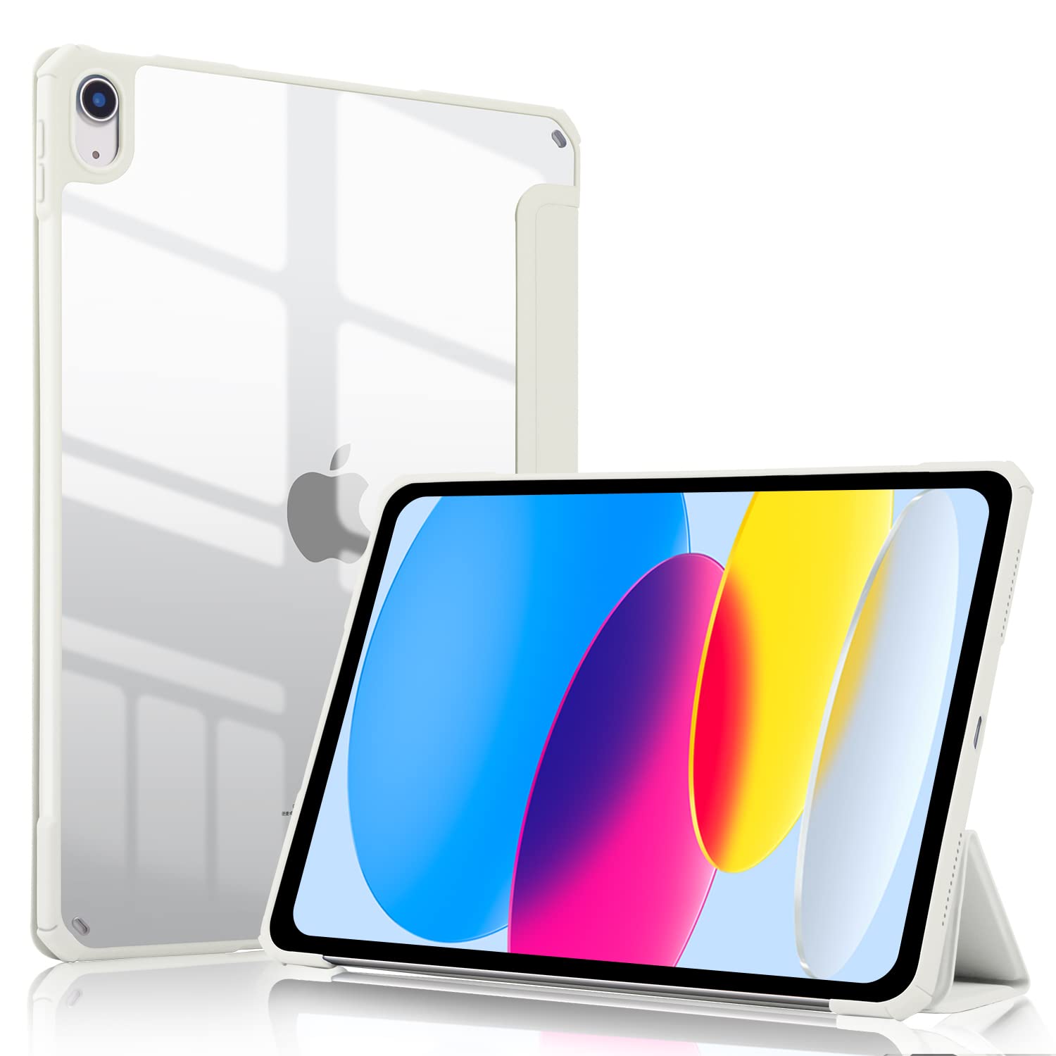 iPad 10th Generation Case 2022, 10.9 Inch Ipad Case with Clear Transparent Back Shell, Acrylic Shockproof Hard Protective Cover, Auto Sleep/Wake, Trifold Stand (White)