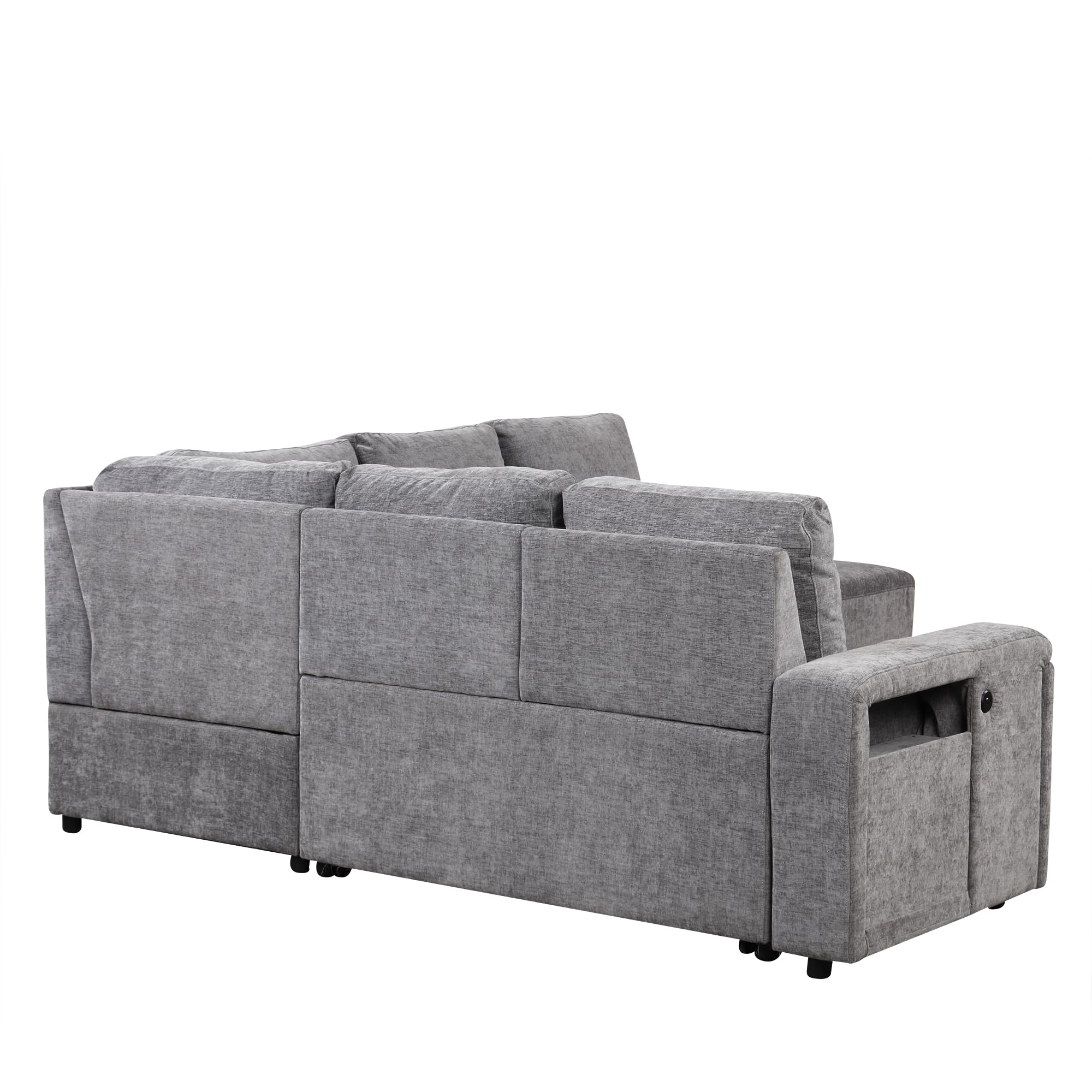 LUMISOL Sectional Sofa with Storage Space, 6 Seat Modular Couch with Cup Holders on The Armrests and USB Ports, L-Shaped Indoor Funiture with Ottoman and Pull-Out Structure for Living Room, Gray
