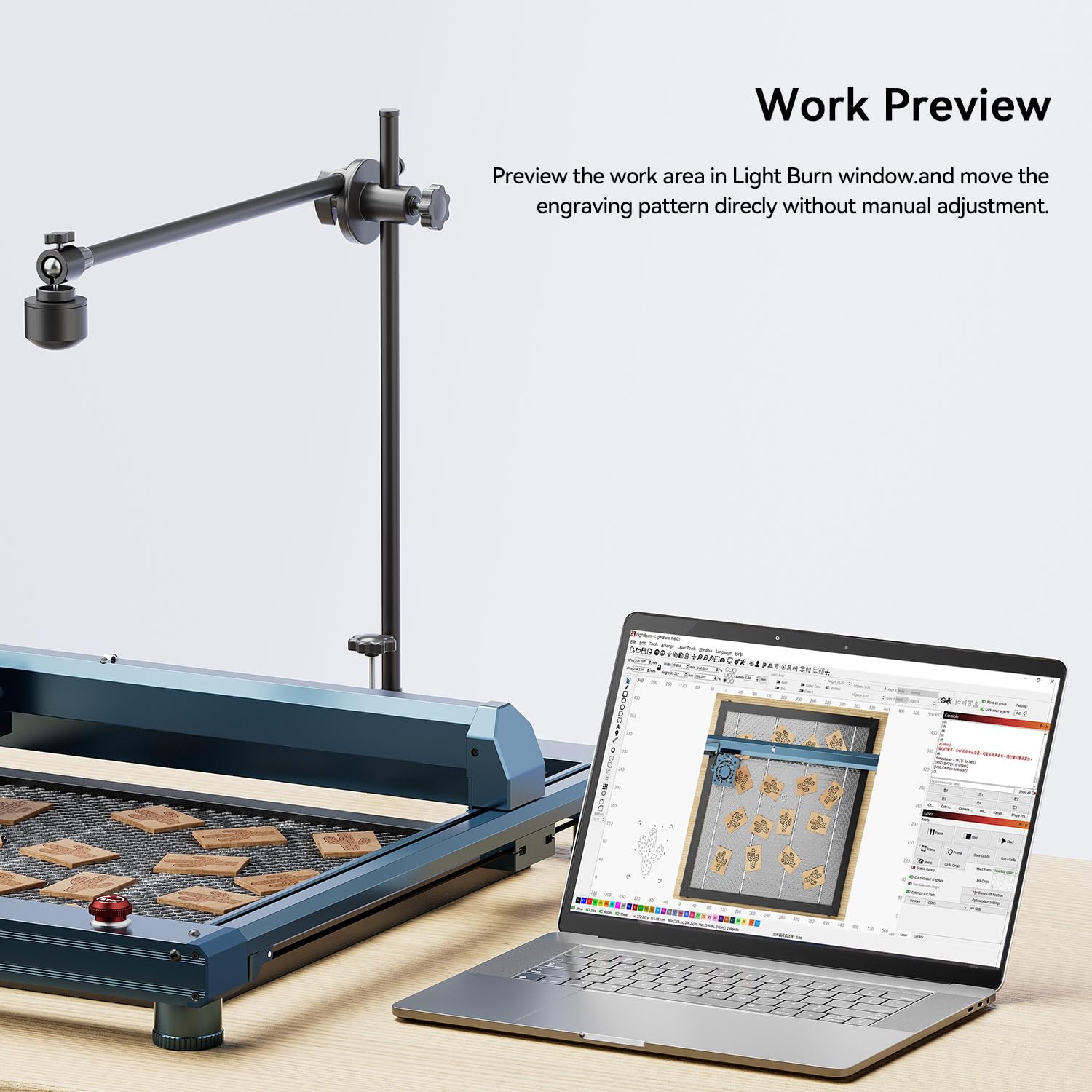 Longer New LightBurn Camera Kit for Laser Engravers โ 5MP HD Precision Auto Positioning, Supports Video Recording, Multi-Task Engraving, and Job Preview, Covers a Large Area of 740x560mm