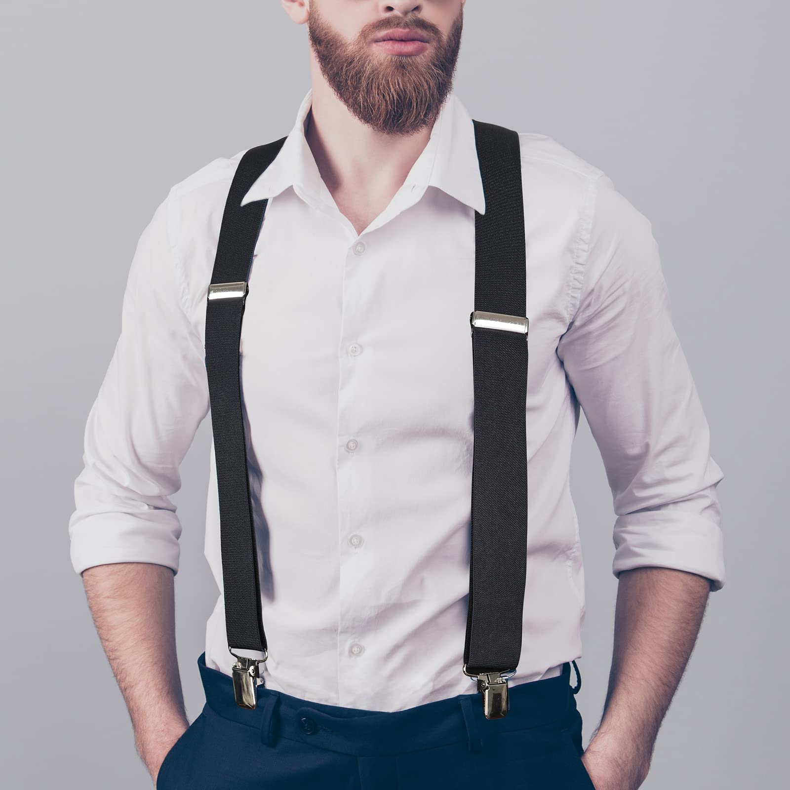 Kajeer Mens Utility Suspenders X Shape - Wide 2" Solid Straight Clip Suspender(Black)