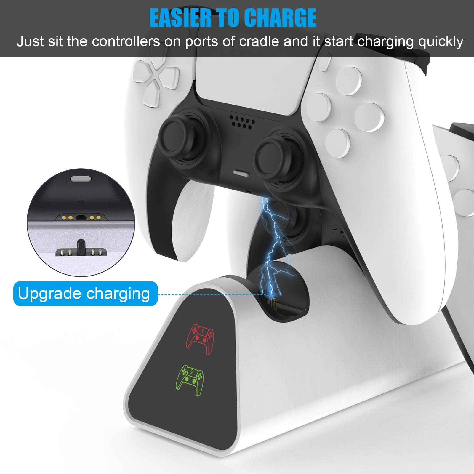 FnOoRw PS5 Controller Charging Station, Upgraded PS5 Charging Station with Long Power Cord AC Adapter, Fast Charging 3 Hours, PS5 Accessories for Dualsense Charging Station