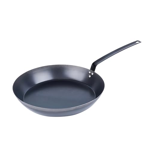 Restaurantware Met Lux 16 Inch Fry Pan, 1 Lightweight Frying Pan - Induction-Ready, Triple-Riveted, Black Carbon Steel Cooking Skillet, Durable, For Searing, Sauteing, And Browning Food