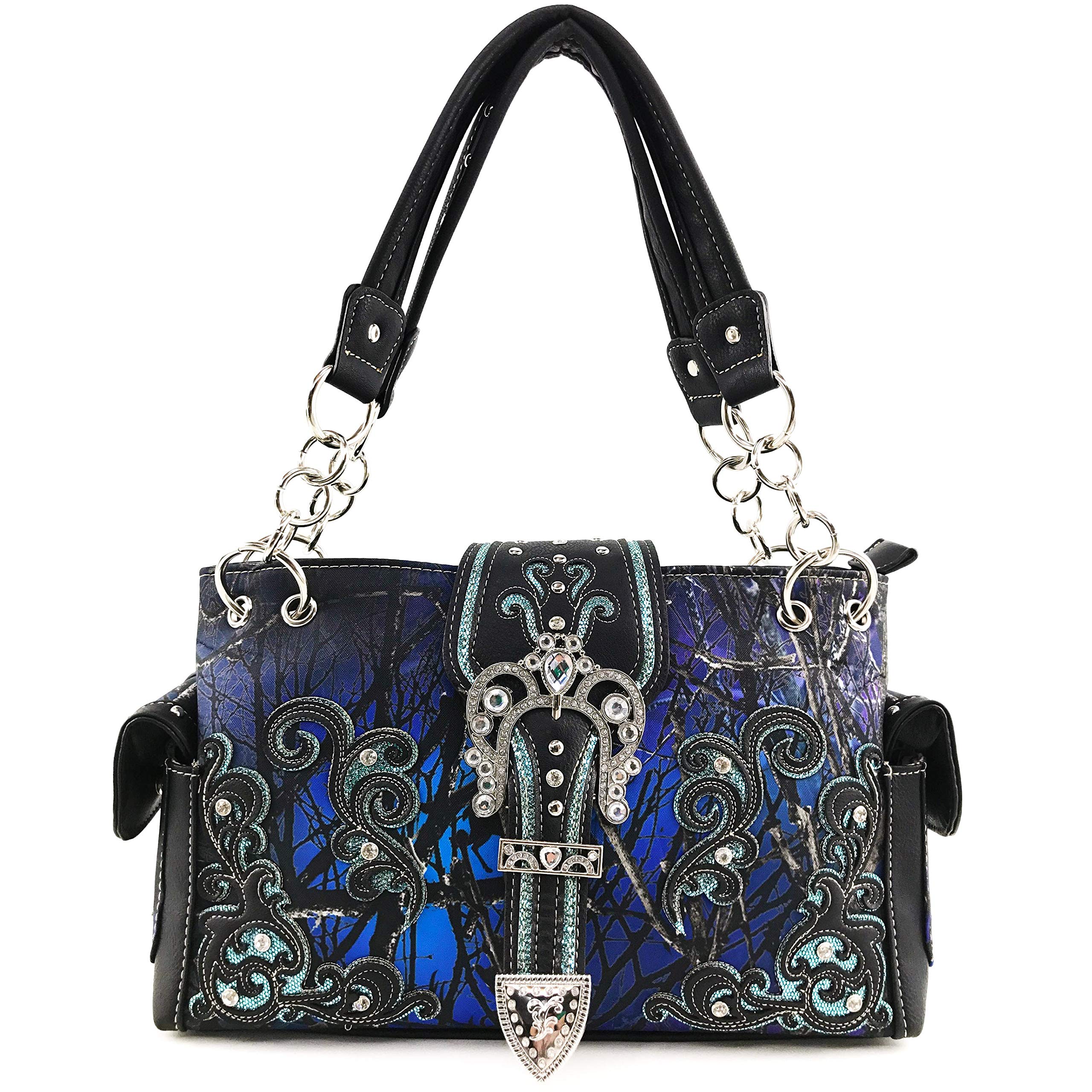 Zelris Camouflage Shine Glow Buckle Women Conceal Carry Handbag with Wallet Set (Blue)