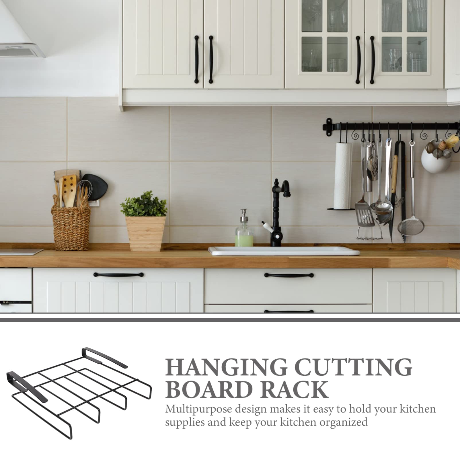 Hemoton hanging chopping board rack kitchen storage organizer under cabinet cutting board holder shelves brackets metal shelf kitchen mug holder Stainless steel kitchen utensils pot cover