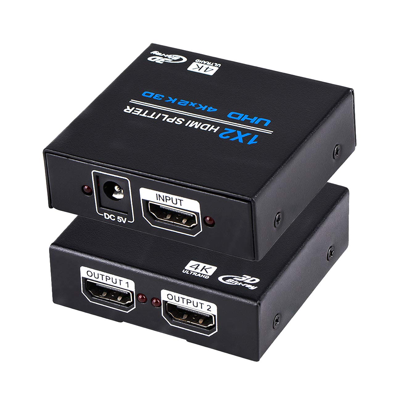 Enbuer 1x2 HDMI Splitter, 1 in 2 Out HDMI Splitter Audio Video Distributor Box Support 3D & 4K x 2K Compatible for HDTV, STB, DVD, Projector Etc