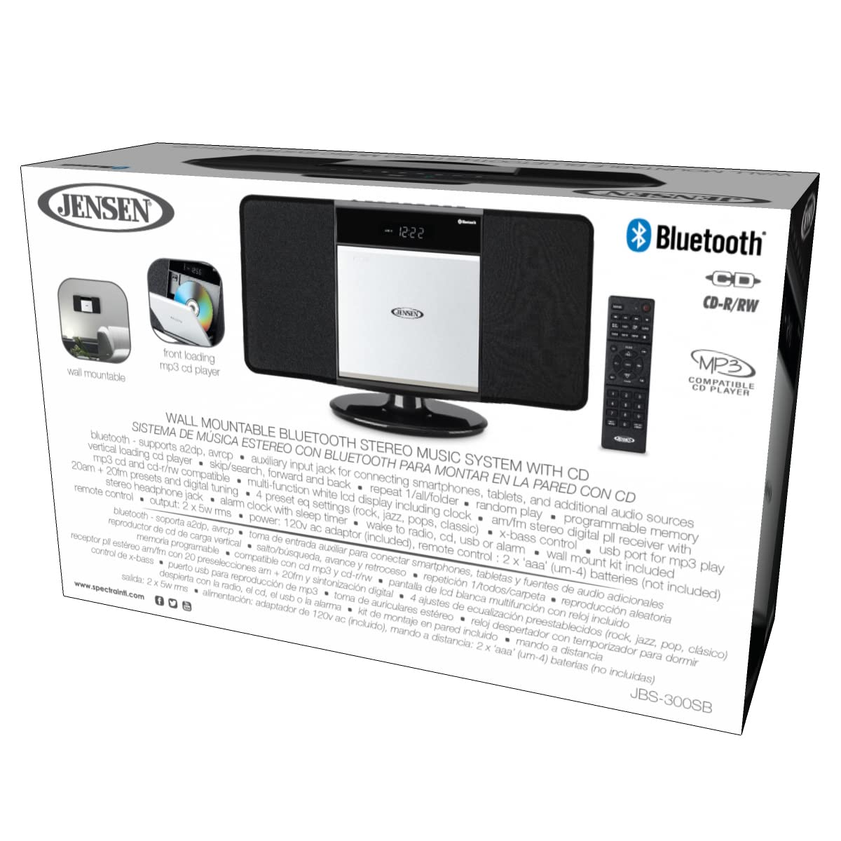 Jensen JBS-300 Modern Bluetooth Stereo Music System for Home with CD/MP3/WMA Player Wireless Streaming USB Port for MP3 Playback | Digital AM/FM Stereo (Remote Included) (Limited Edition)