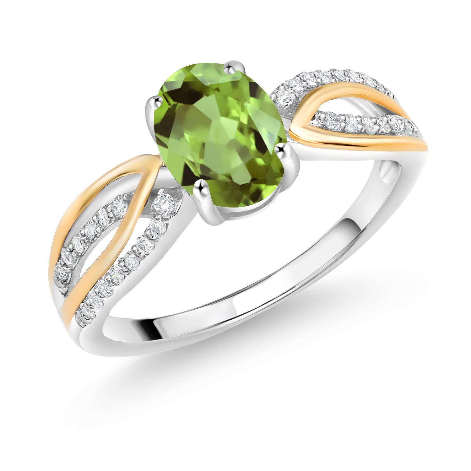 Gem Stone King 925 Sterling Silver and 10K Yellow Gold 8X6MM Oval Gemstone Birthstone and White Lab Grown Diamond Engagement Ring For Women | Available In Size 5, 6, 7, 8, 9