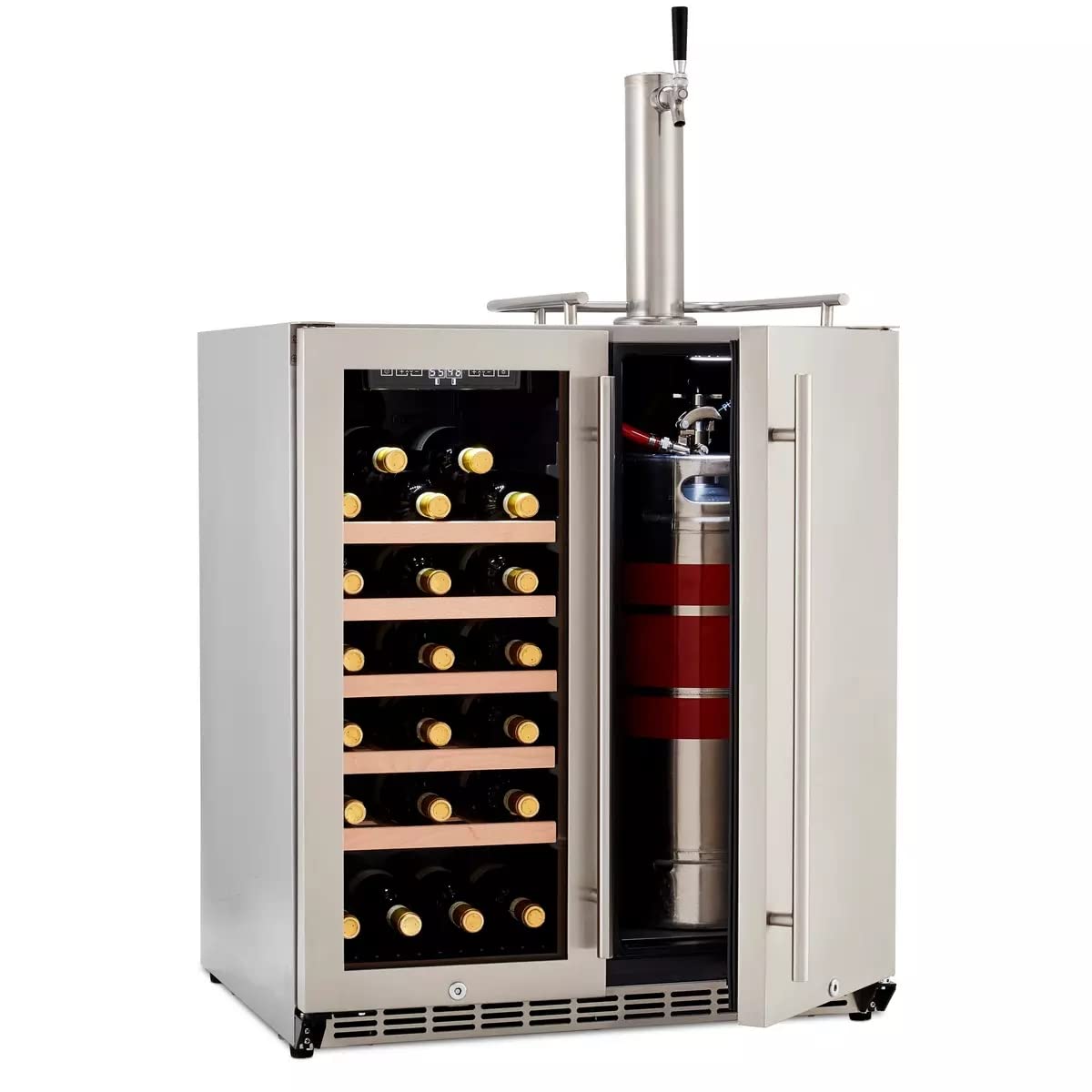 HCK Wine Cooler Fridge and Kegerator 2in1 Outdoor Refrigerator,Cellar Freestanding Refrigerator and keg fridge with tap with Digital Touch Display & Stainless Steel & Triple-Layer Tempered Glass Door