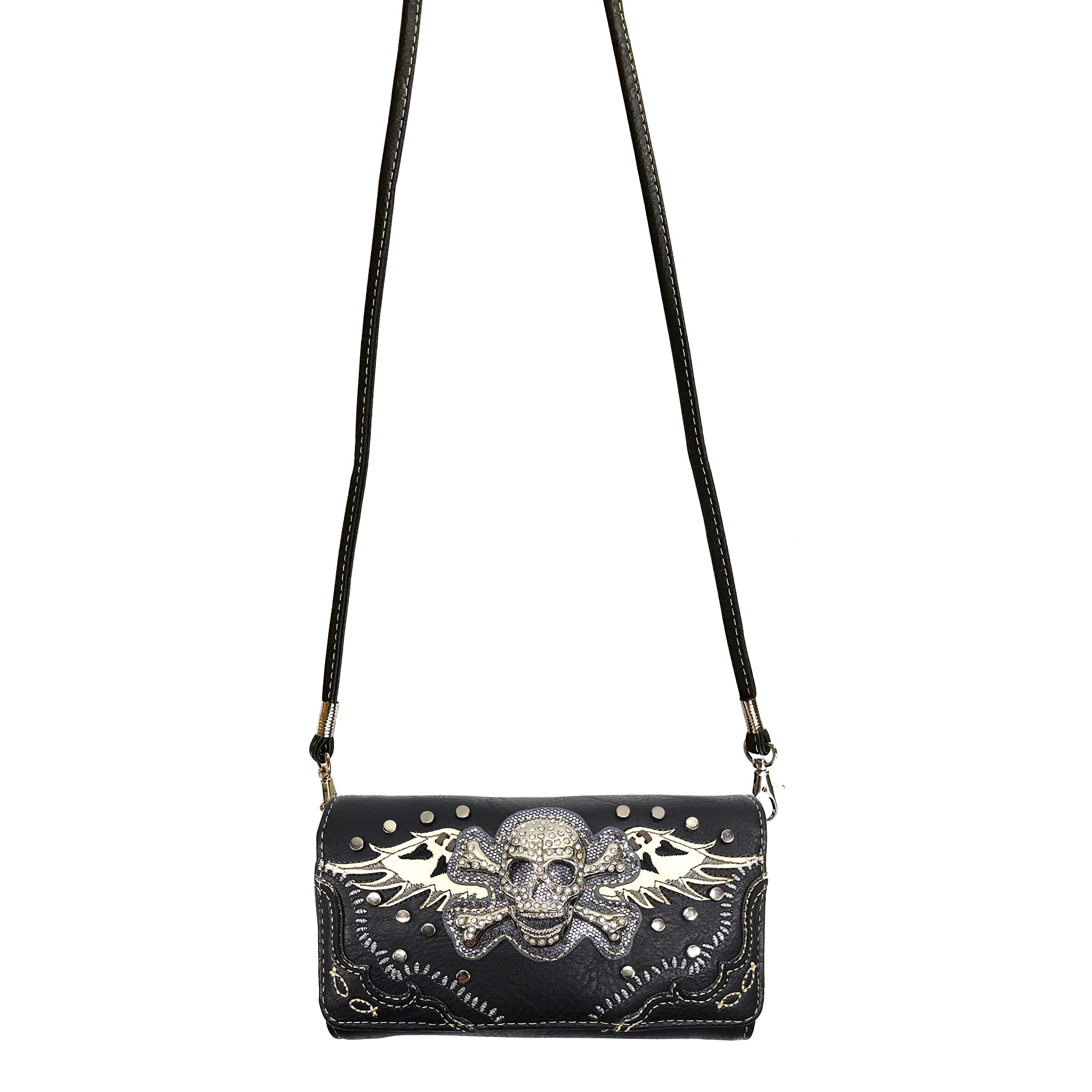 Zelris Skull Crossbones Angel Wings Heart Women Conceal Carry Handbag Wallet Set (Black)