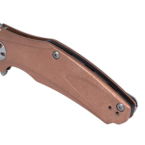 Kershaw Copper Natrix Pocket Knife; 3.25 in. D2 Corrosion Resistant Steel; Heavy Stonewashed Copper Handle, KVT Ball Bearing Opening (7007CU)