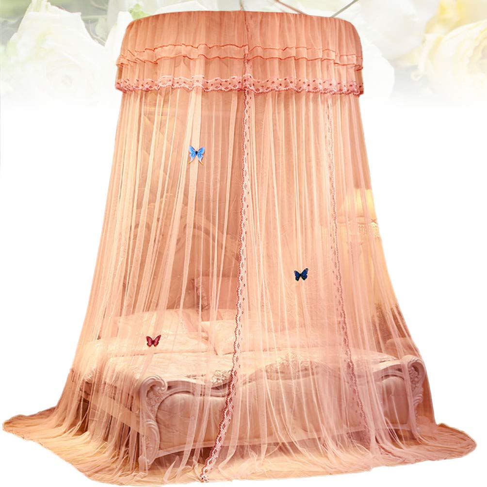 Garneck Princess Bed Canopy, Round Lace Dome Baby Kids Crib Netting Game House Canopy Tent Pink