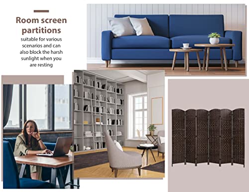 Room Divider 6 Ft Folding Wall Divider with Diamond Woven Fiber, Indoor Portable Room Partitions and Dividers for Room Separation,Rattan Room Dividers and Folding Privacy Screens,Brown(6 Panel)