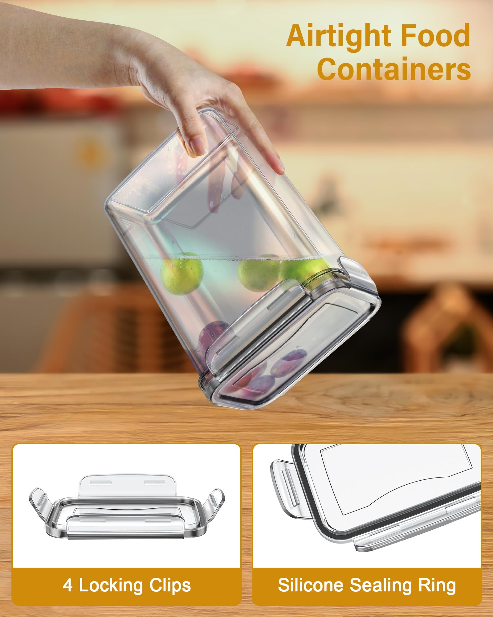 LUSCREAL Airtight Food Containers with Lids, 12 PCS Clear Organizing Containers Kitchen Canisters, Plastic Kitchen Organizers and Storage for Dry Food, Flour and Sugar,Include 20 Labels and 5 Spoons
