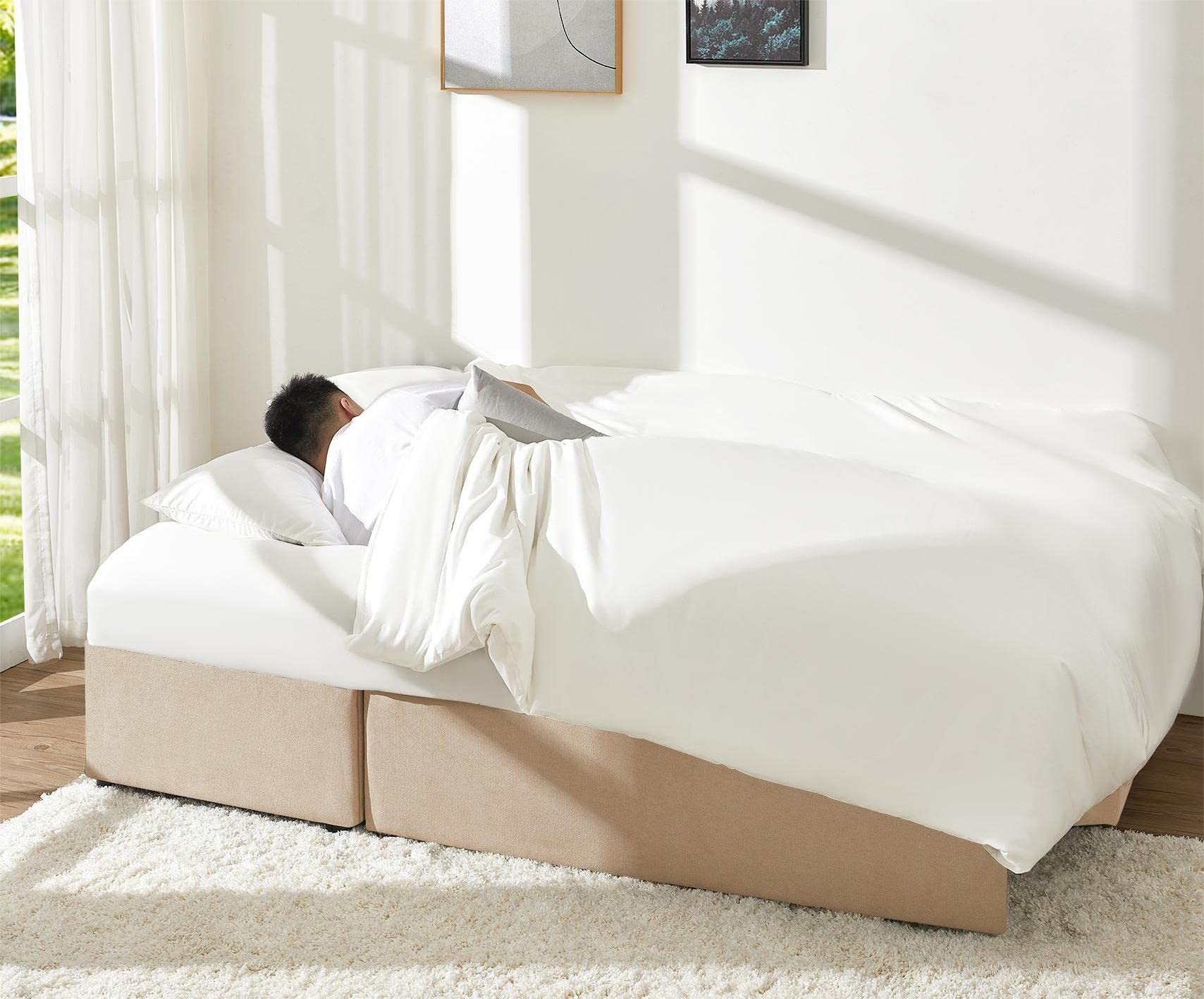 PaPaJet Sofa Bed, Sleeper Sofa with Storage Chaise-2 in 1 Pull Out Couch Bed for Living Room, Sectional Couch with Pull Out Bed Beige
