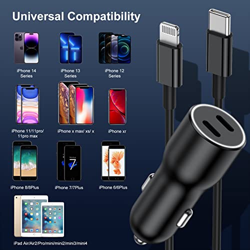 iPhone Car Charger Fast Charging, [Apple MFi Certified] 45w Dual Port USB C Car Charger Adapter with 2Pack 6Ft iPhone Type C Cable for iPhone 14 Pro Max/14 Plus/13/12/11/XS/XR/X/8