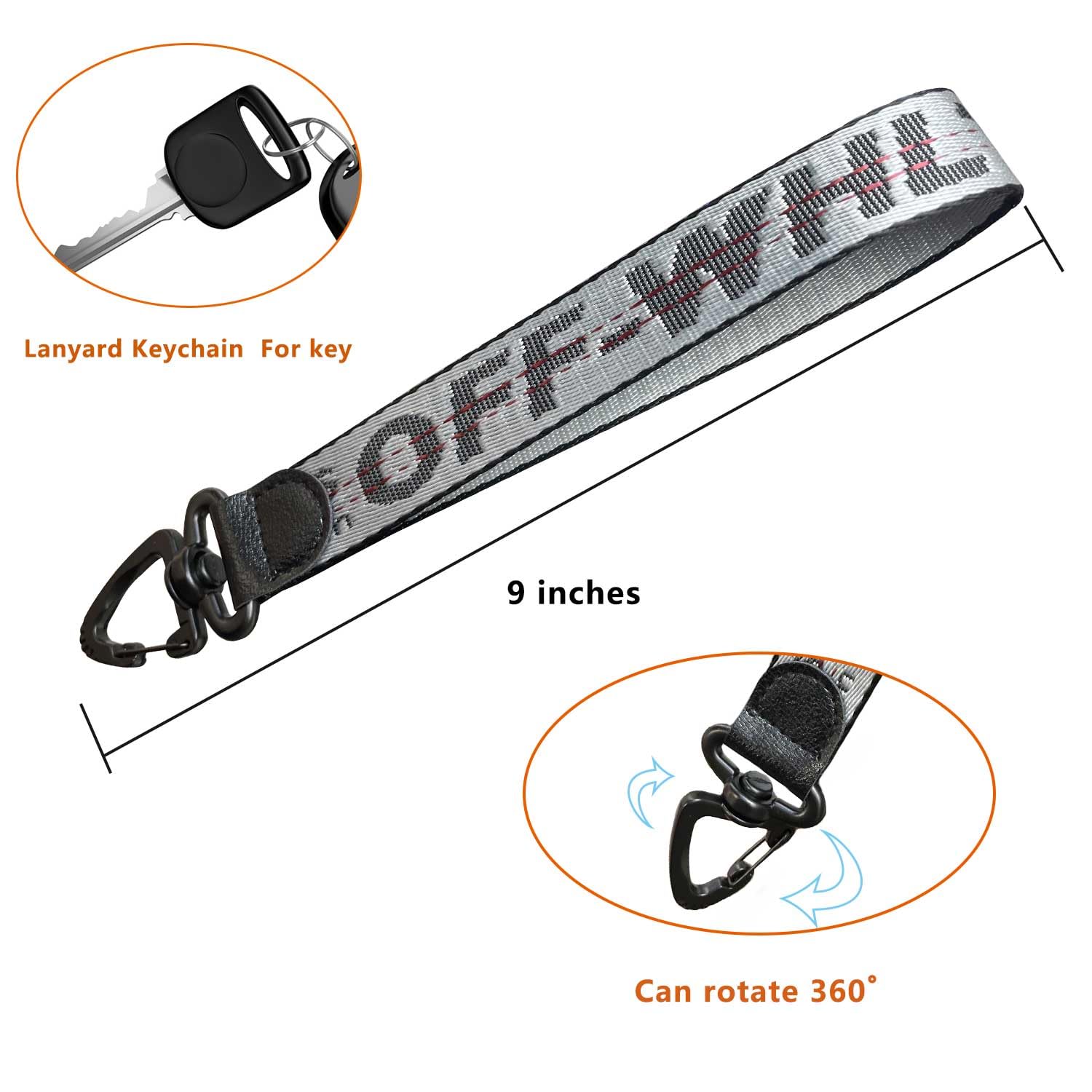 JEJAKKD Keychain OFF WHITE, Personalized Hand Wrist Lanyard for luggage,luggage Key Ring Accessories (Rotate Keychain)