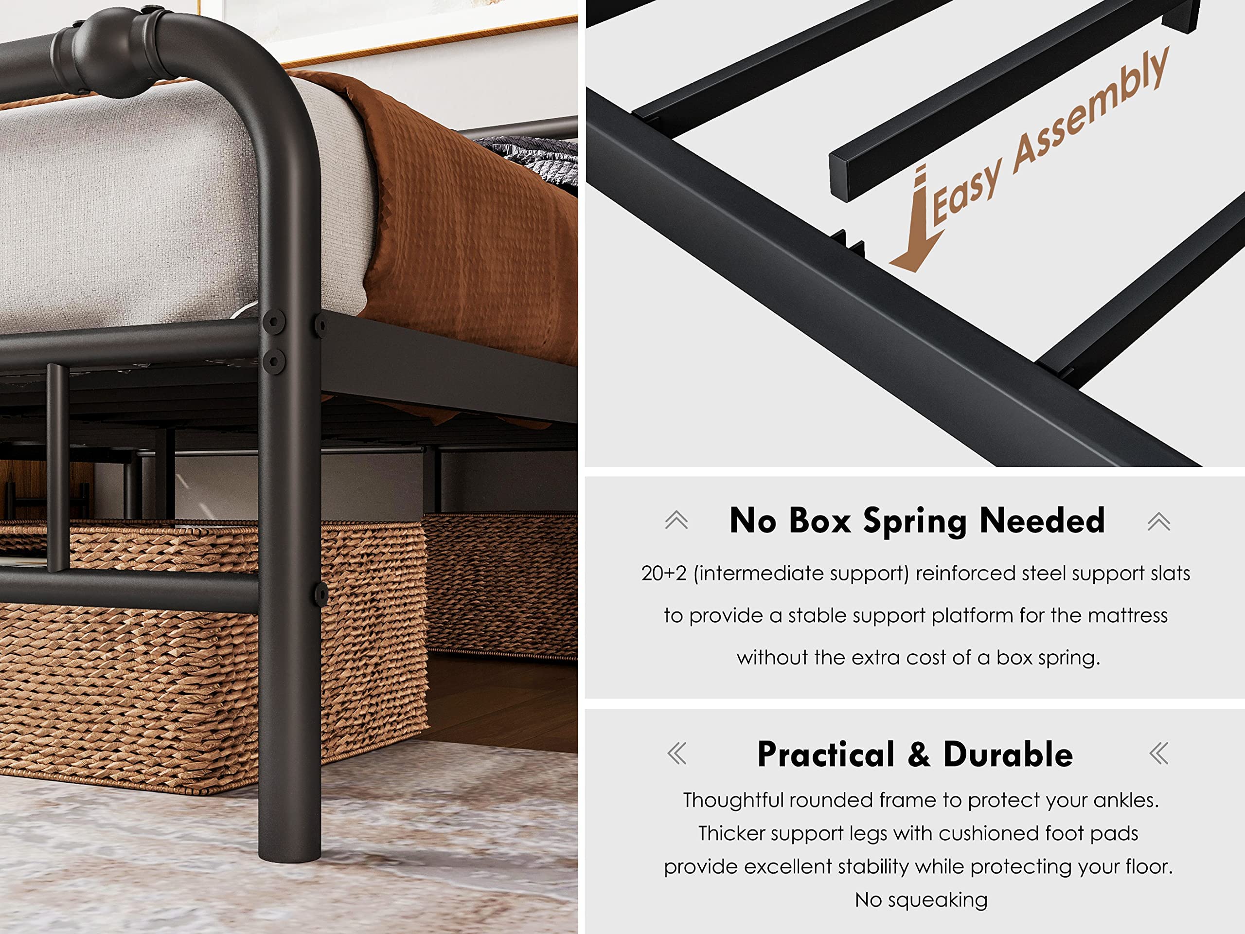 FSCHOS Queen-Bed-Frame-with-Headboard and Footboard, 18 Inch Metal Platform Bed-Frame-Queen-Size, Premium Steel Heavy Duty Bed Frame Queen No Box Spring Needed, Easy Assembly, Black