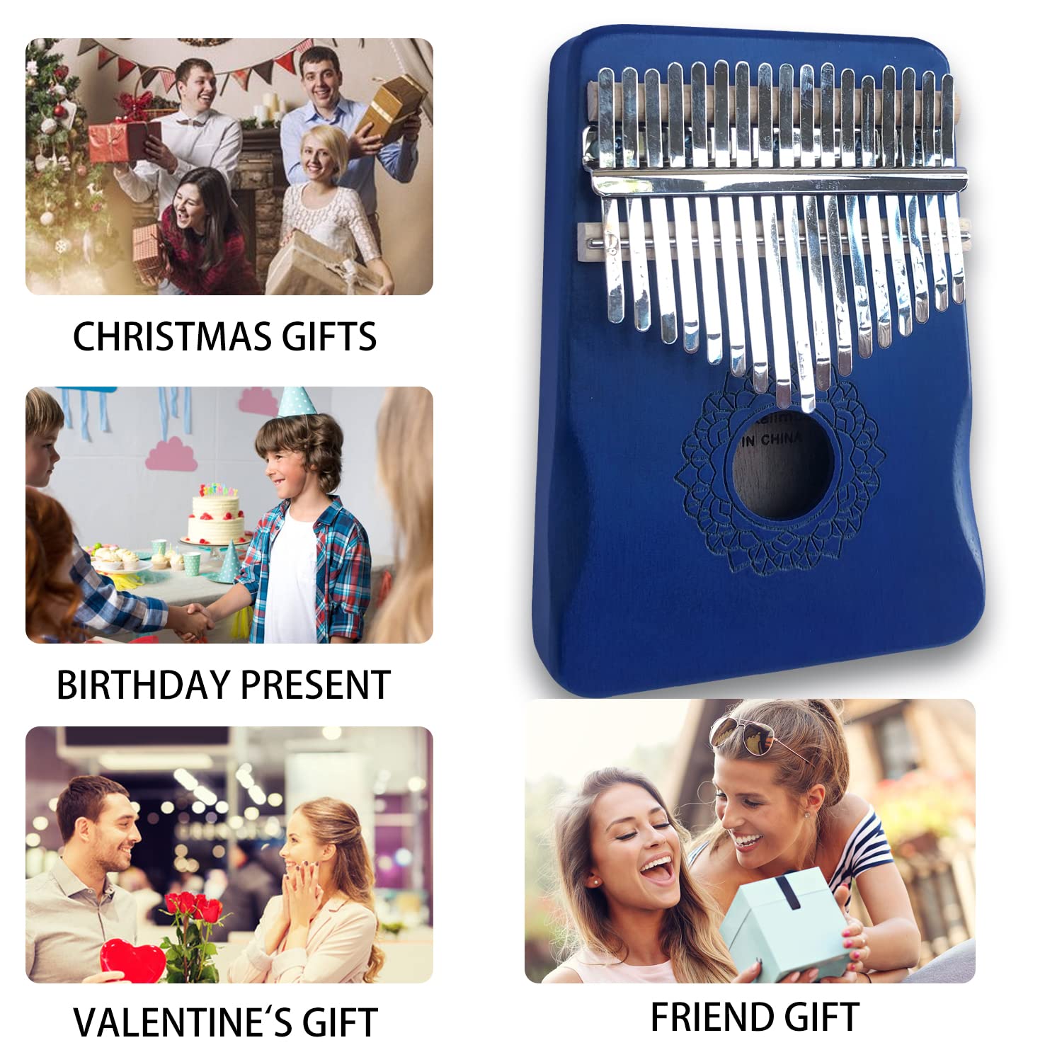 Kalimba 17-Key Thumb Piano-Mbira-Solid Mahogany and Portable Tote Bag and Instruction Manual for Children and Adults, from Beginners to Professionals